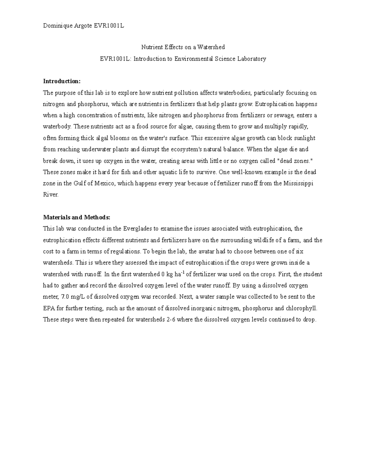 Lab 5 report - Dominique Argote EVR1001L Nutrient Effects on a ...