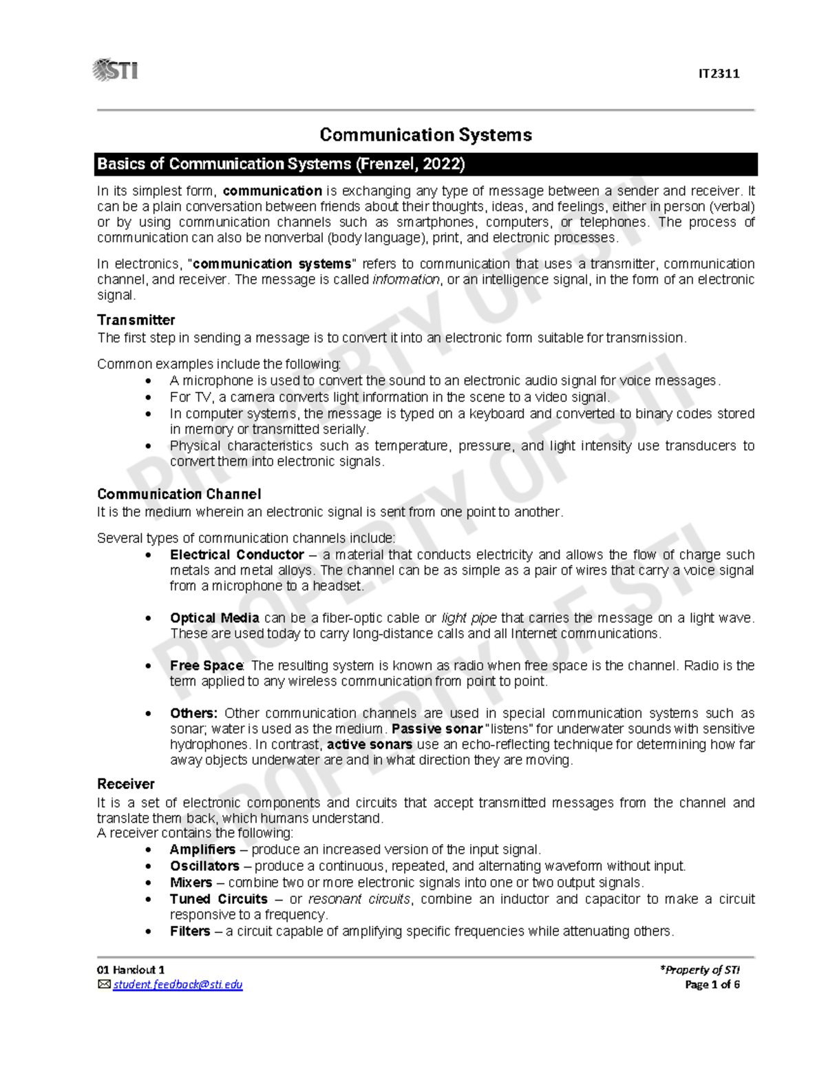 Principles(Prelims) - asasasa - 01 Handout 1 *Property of STI Communication Systems Basics of ...