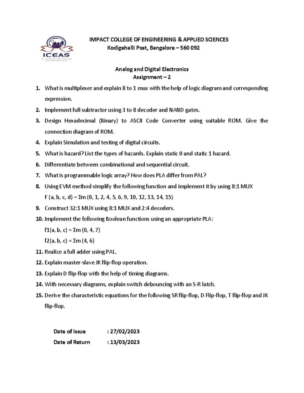 Impact 21CS33 ADE Assignment - 2 - IMPACT COLLEGE OF ENGINEERING ...