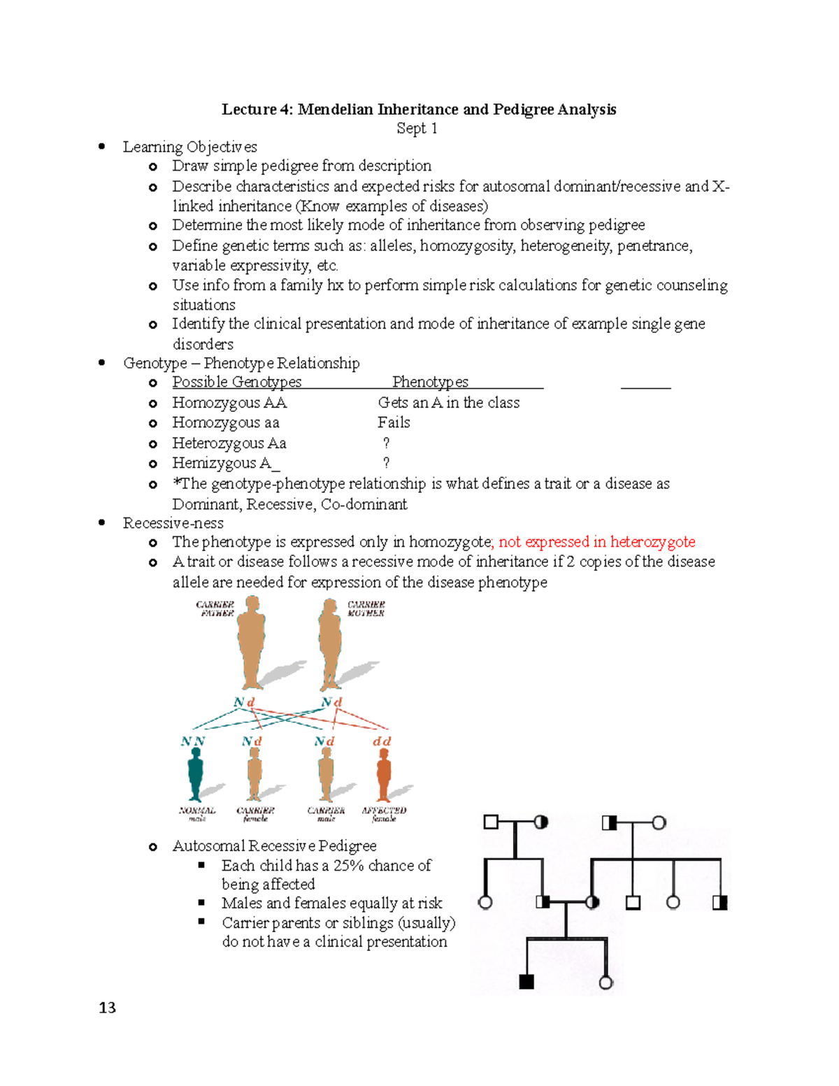 Lec 4 Mendel Inheritance and Ped Analysis - Lecture 4: Mendelian ...