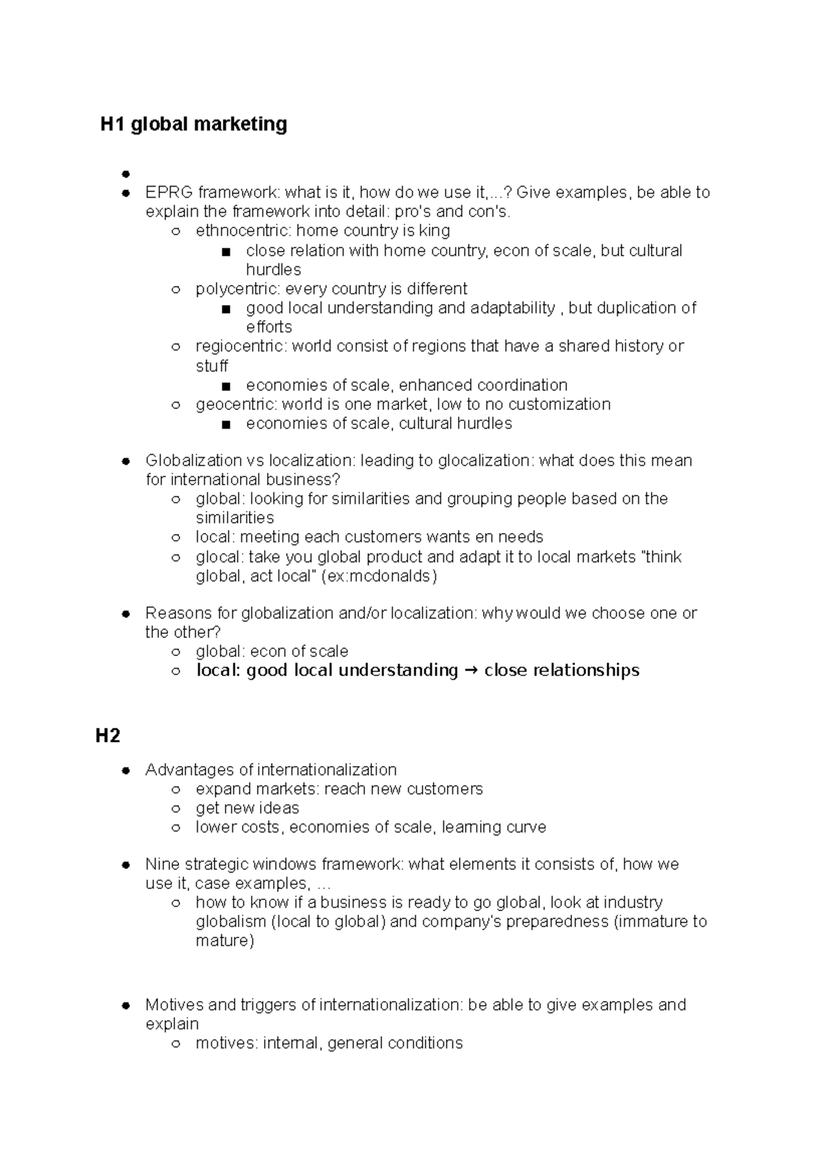 international trade, questions and answers - H1 global marketing EPRG ...