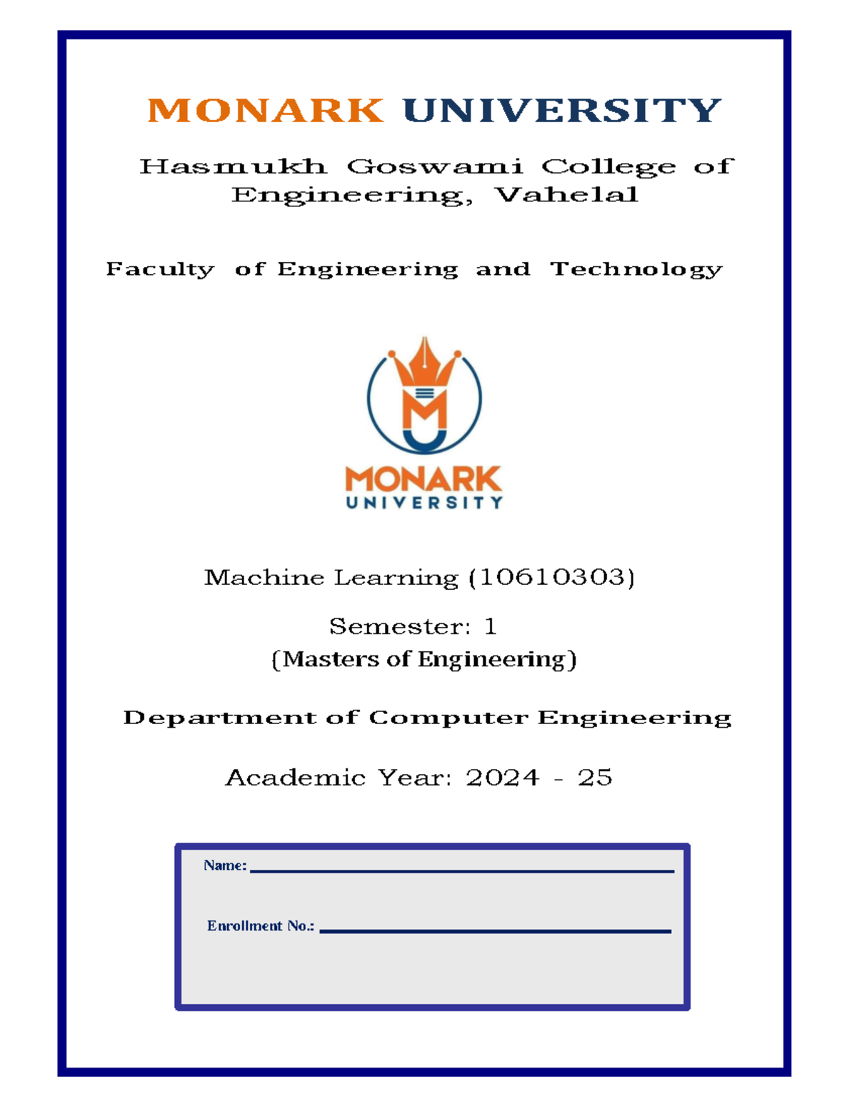 ME CE-Sem-1 10610303 Machine Learning Lab-Manual - Name: Enrollment No ...