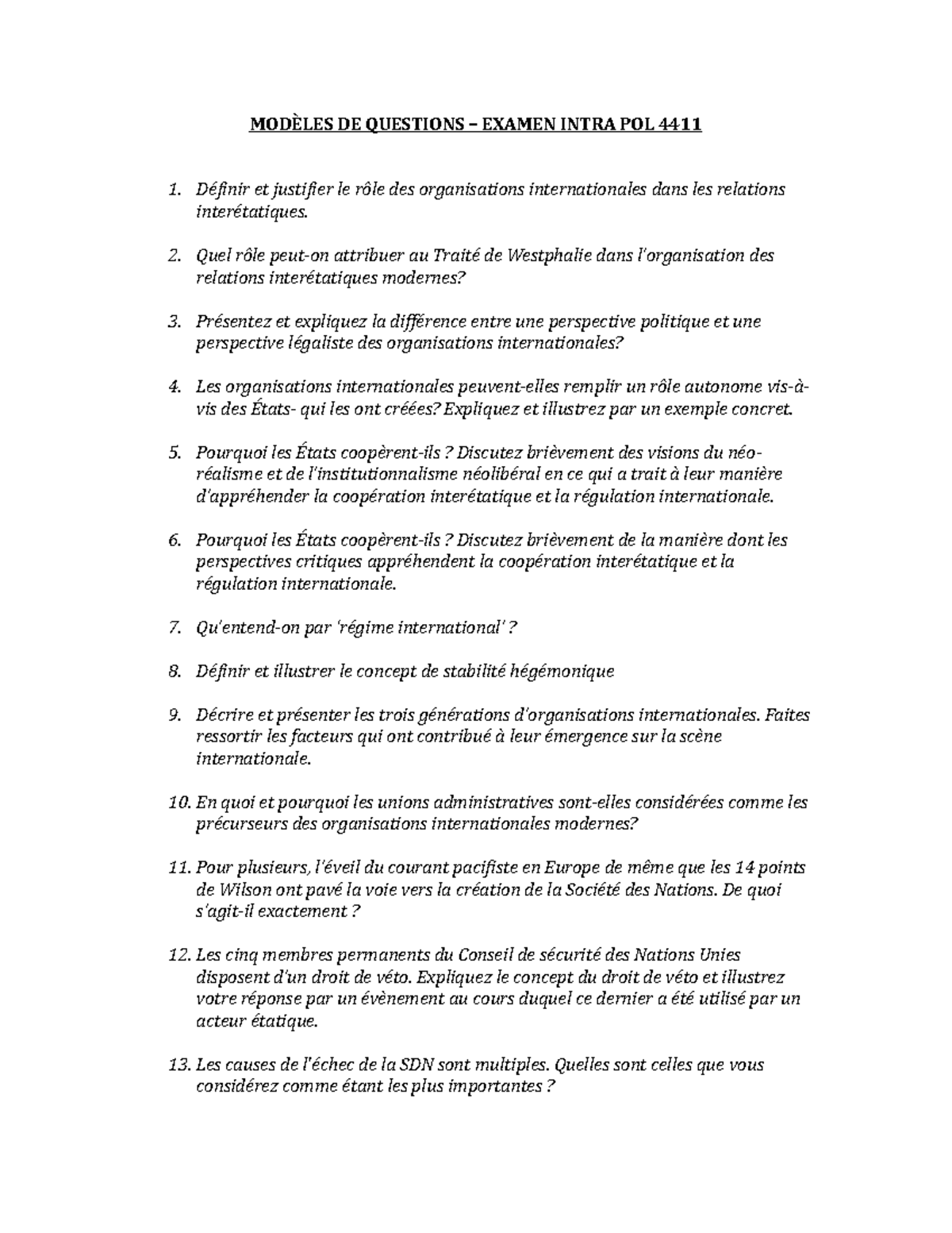 MODÈLES DE Questions – Examen Intra POL 4411-20 - MODÈLES DE QUESTIONS ...