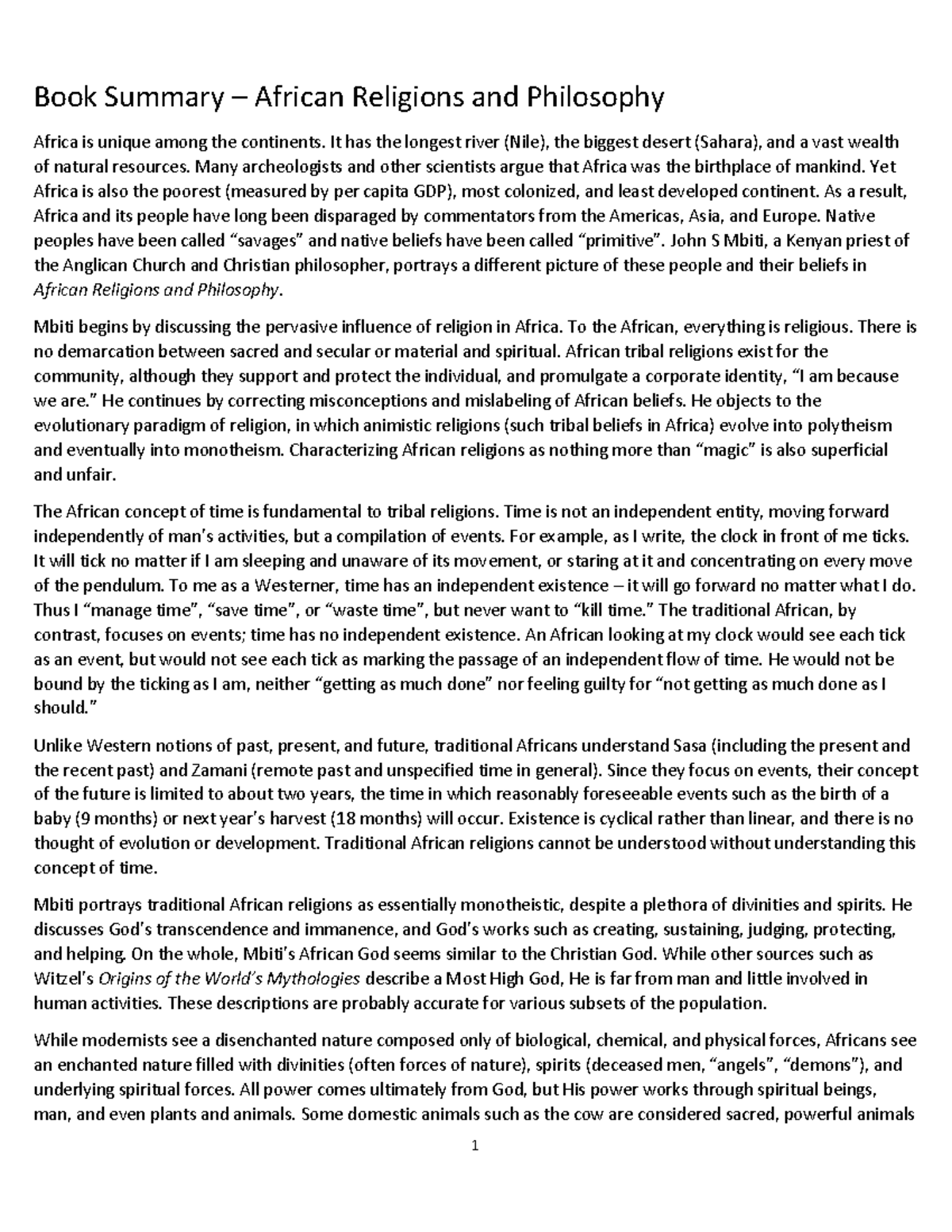 Book summary african religions and philosophy - 1 Book Summary ...