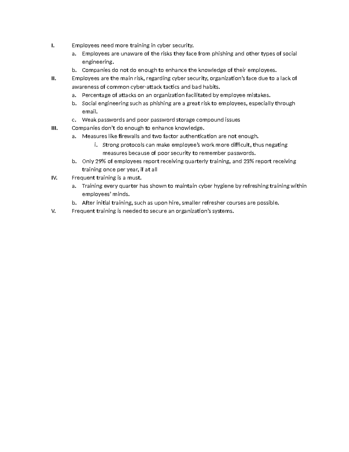 Employees need more training in cyber security- Outline - I. Employees ...