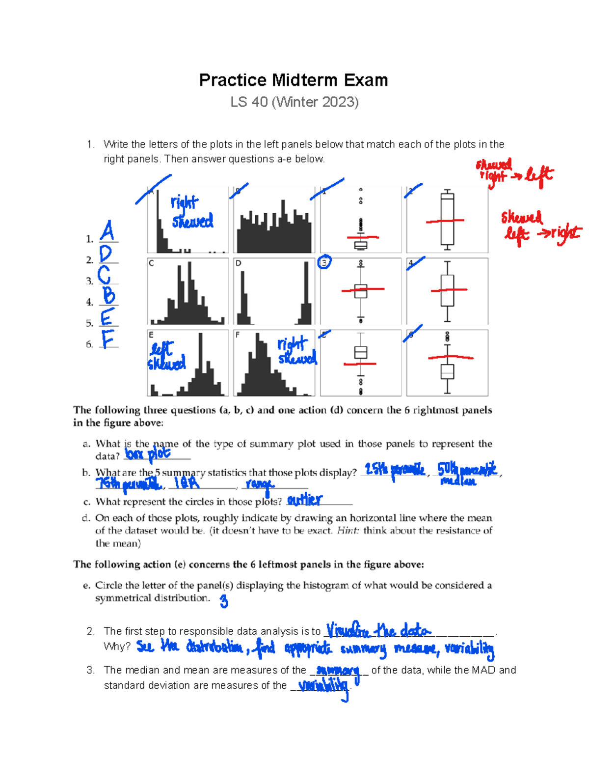 LS 40 Practice Midterm Exam - Practice Midterm Exam LS 40 (Winter 2023 ...