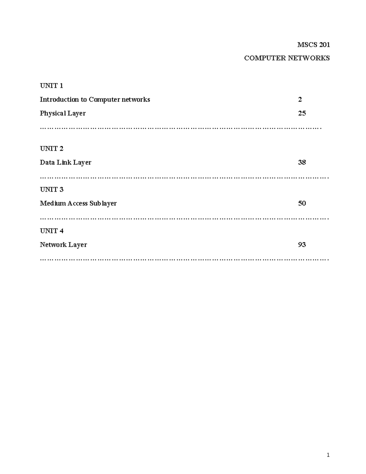 Computer Network - notes - MSCS 201 COMPUTER NETWORKS UNIT 1 ...