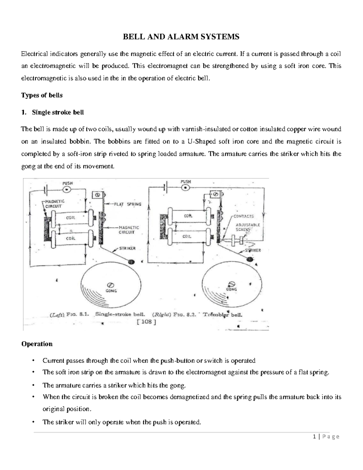 Bells and Alarm lecture Notes-1 - BELL AND ALARM SYSTEMS Electrical ...
