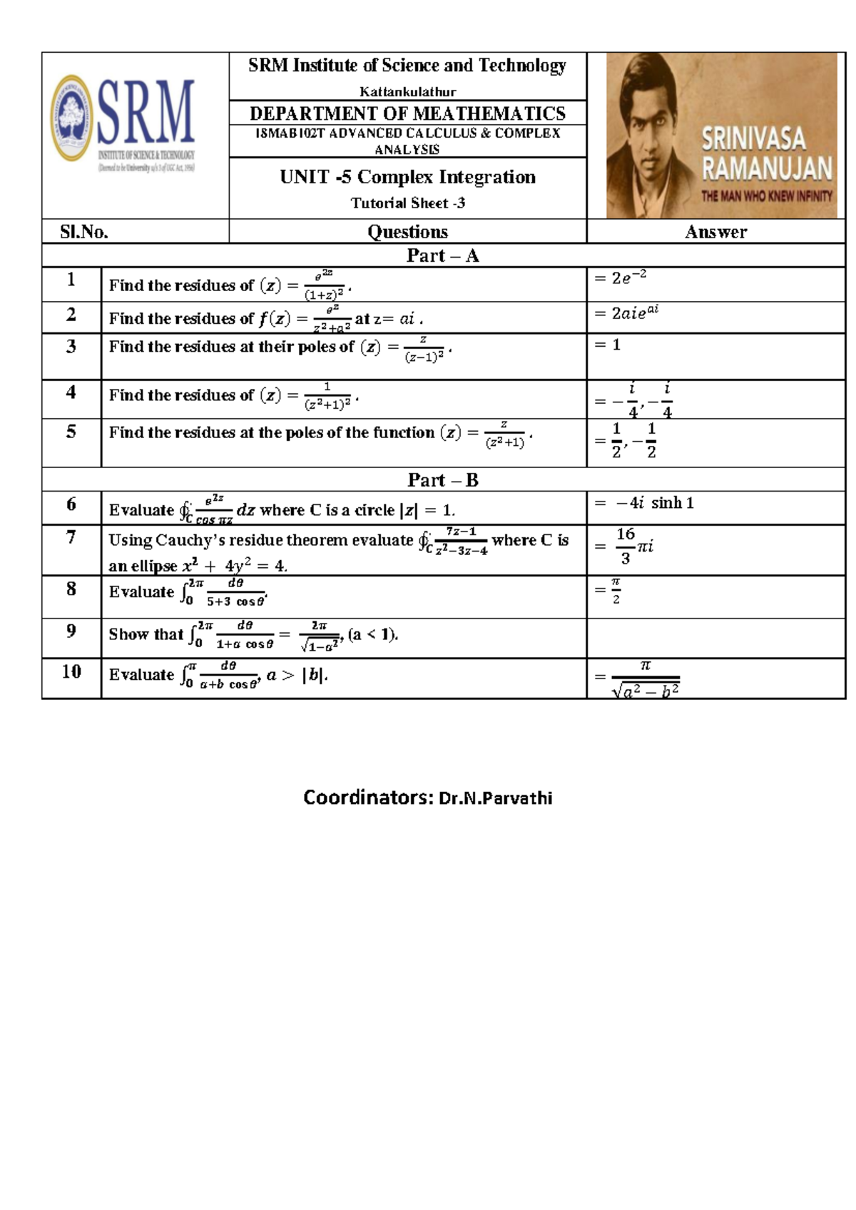 18MAB102T- Tutorial 3- Unit 5 - SRM Institute of Science and Technology ...