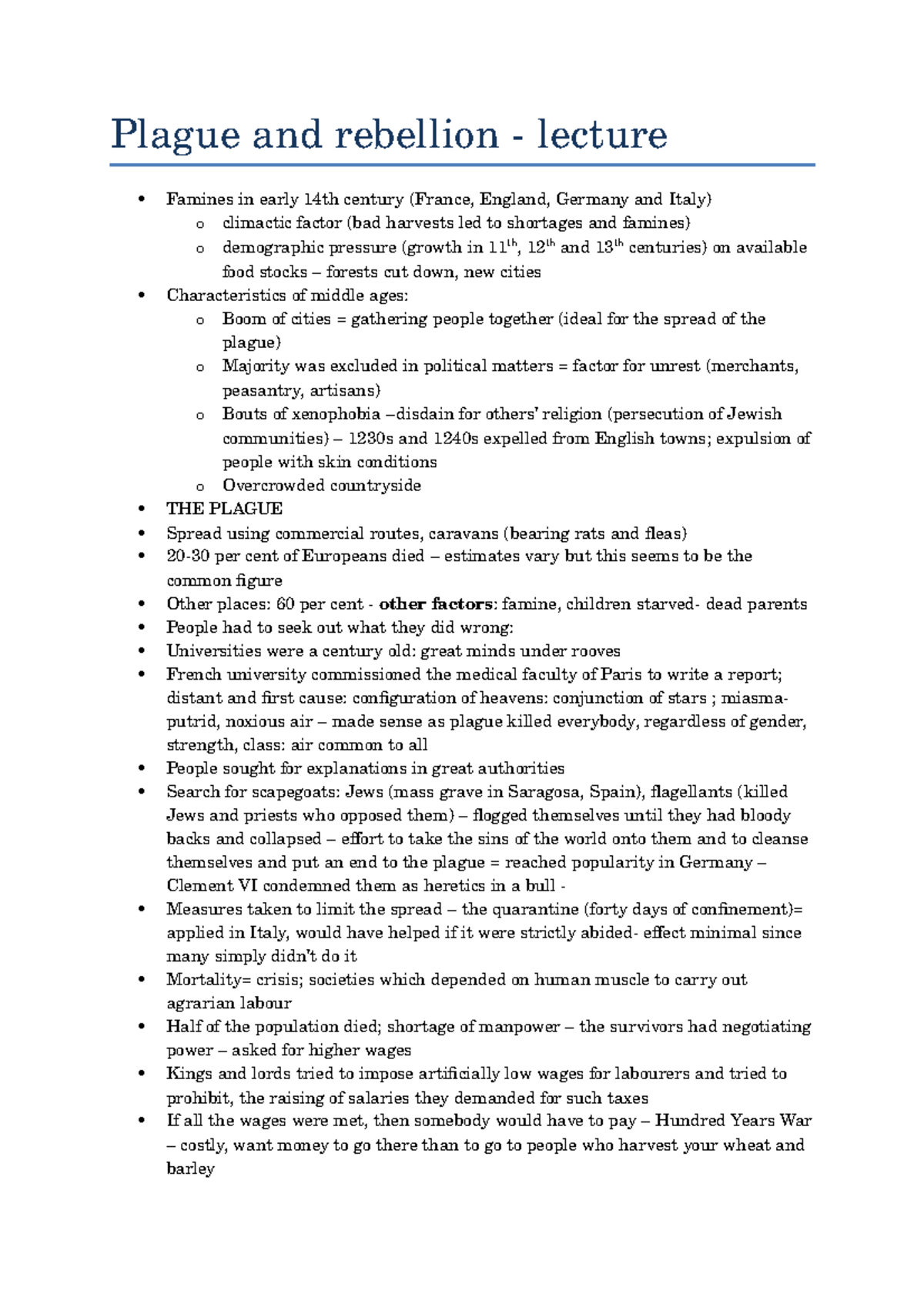 Lecture Notes - "Plague And Rebellion" - Plague and rebellion lecture ...