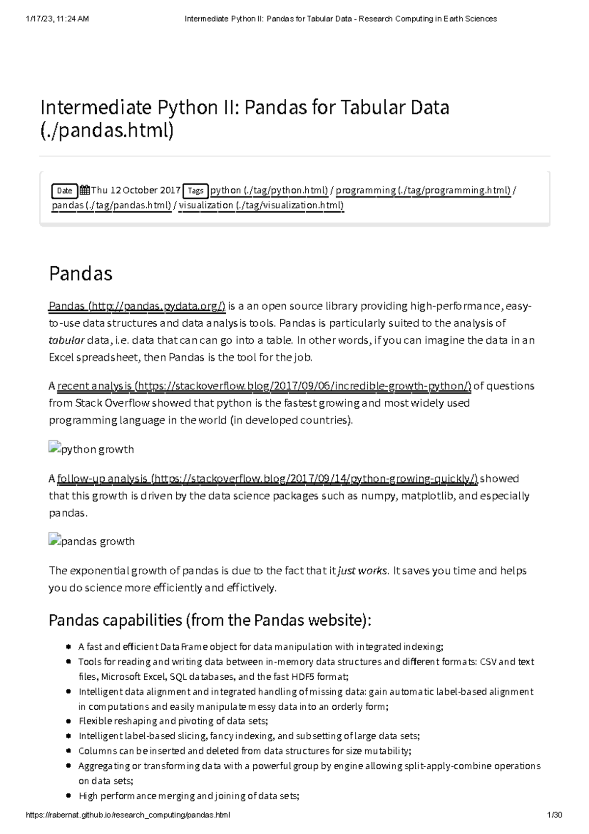 Intermediate Python II Pandas for Tabular Data - Research Computing in Earth Sciences ...