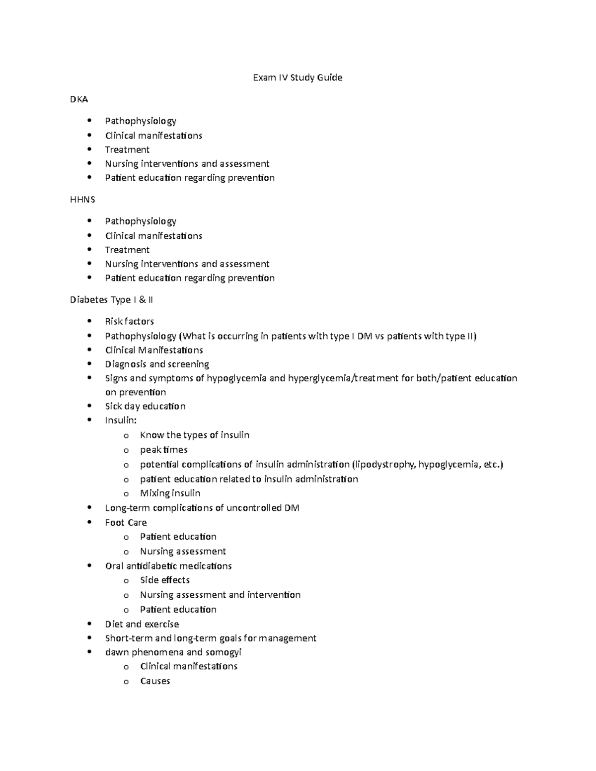 AH1 Exam IV Study Guide diabetes and cancer - Exam IV Study Guide DKA ...