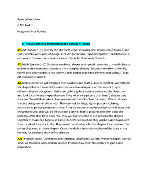 C105 Lesson Plan - Grade 1 - Tessa Torres C105 – Elementary Visual and ...