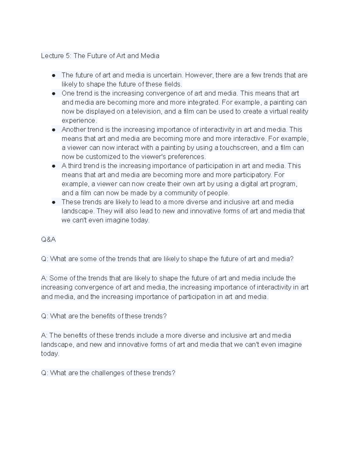 Lecture 5 The Future of Art and Media - Lecture 5: The Future of Art ...