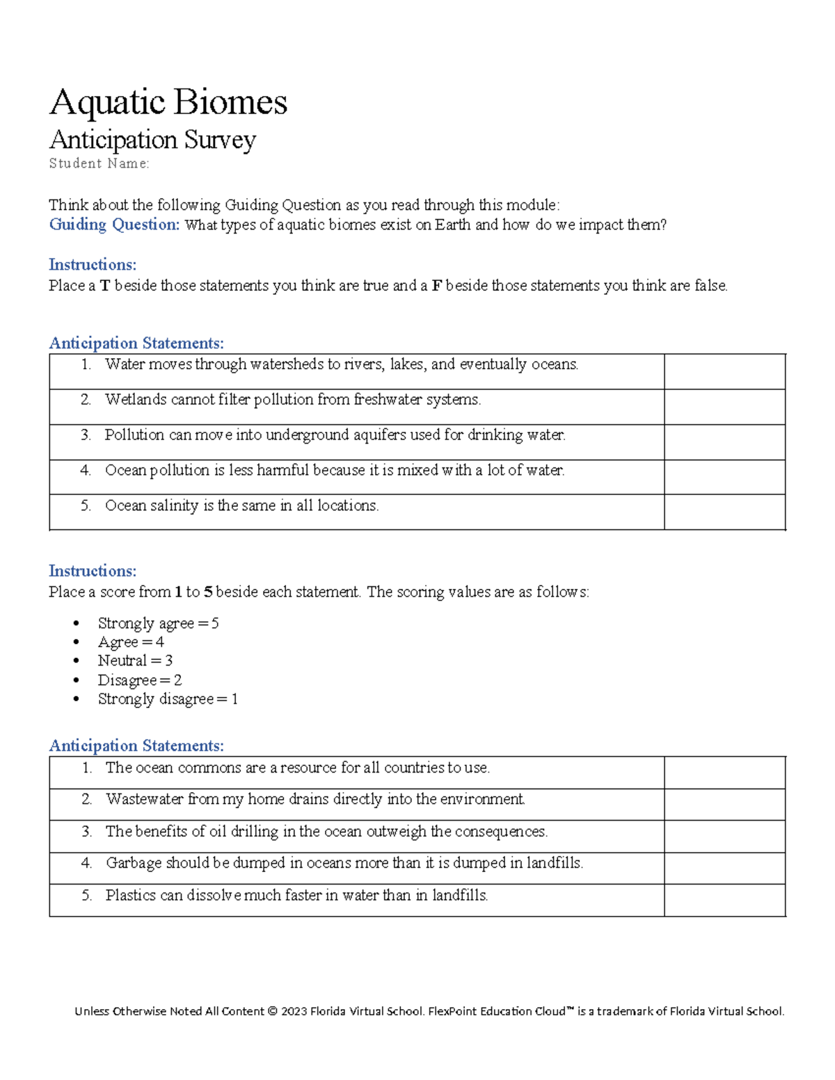 03 00 anticipation survey - Aquatic Biomes Anticipation Survey Student ...