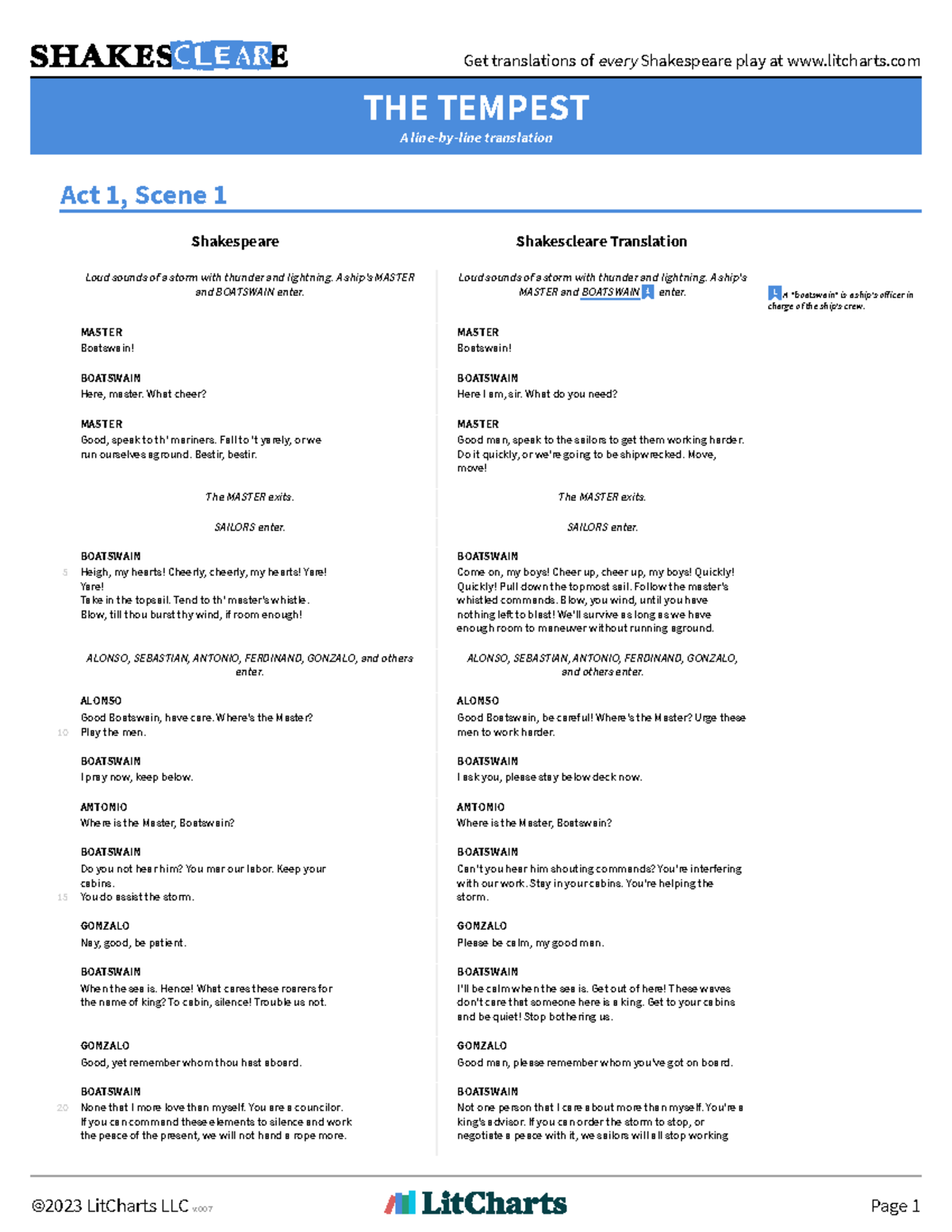 The tempest Lit Charts Shakescleare Translation - THE TEMPEST A line-by ...