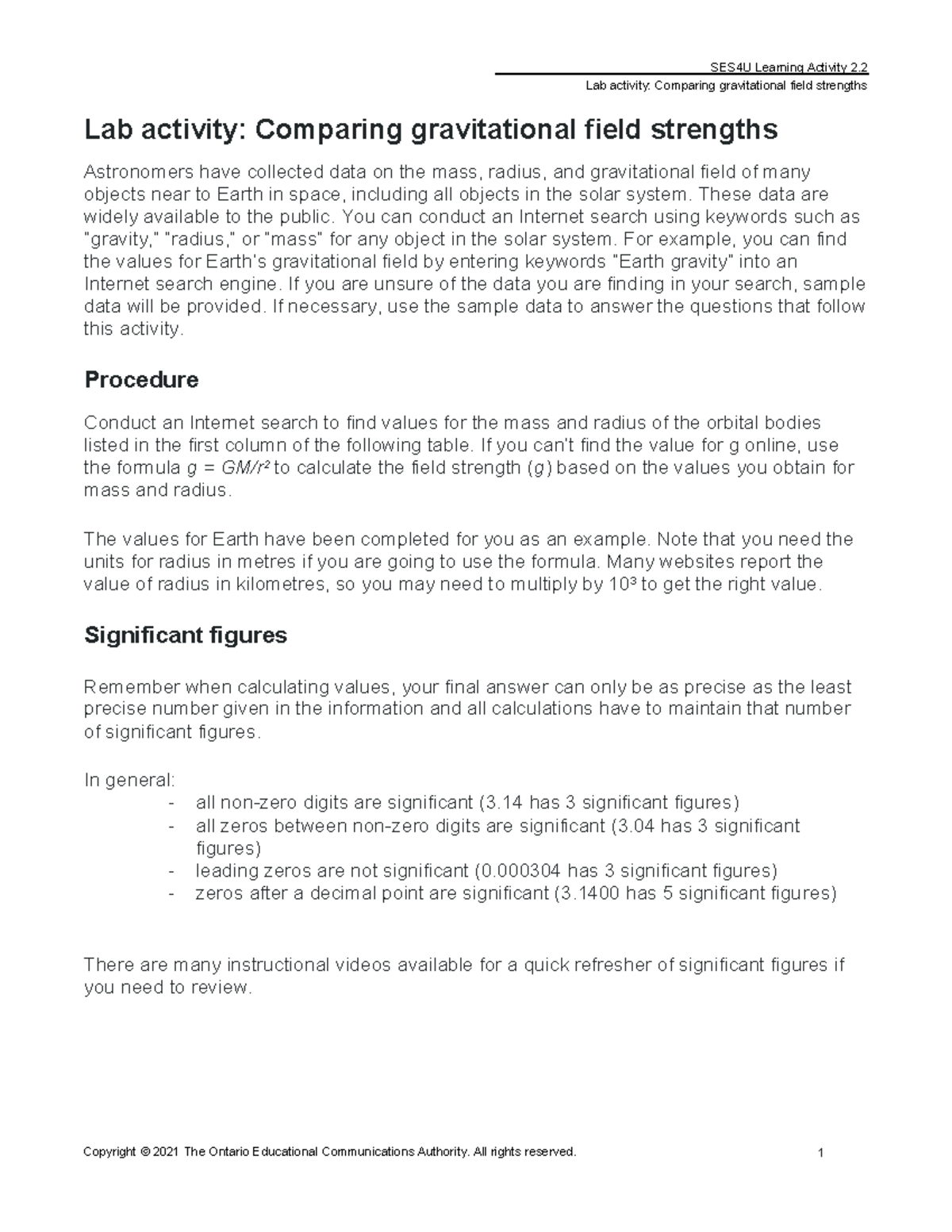 Ses4u 02 - Earth/Space Science - SES4U Learning Activity 2. Lab ...