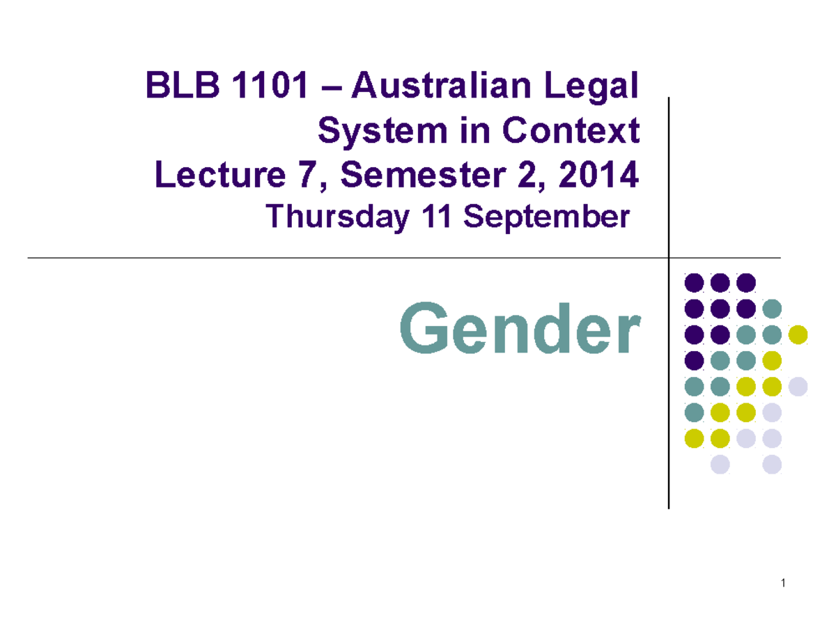 Alsiclect 7 Gender 14s2 Blb 1101 Australian Legal System In Context