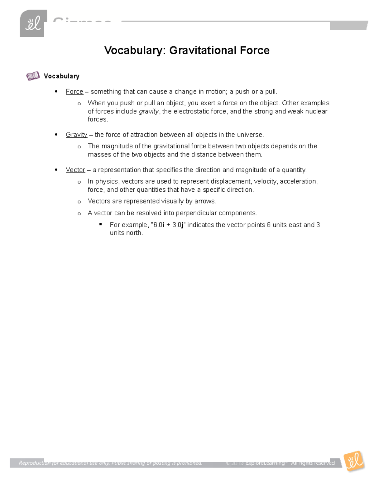 Gravitational Force Vocab - 2019 Vocabulary: Gravitational Force ...