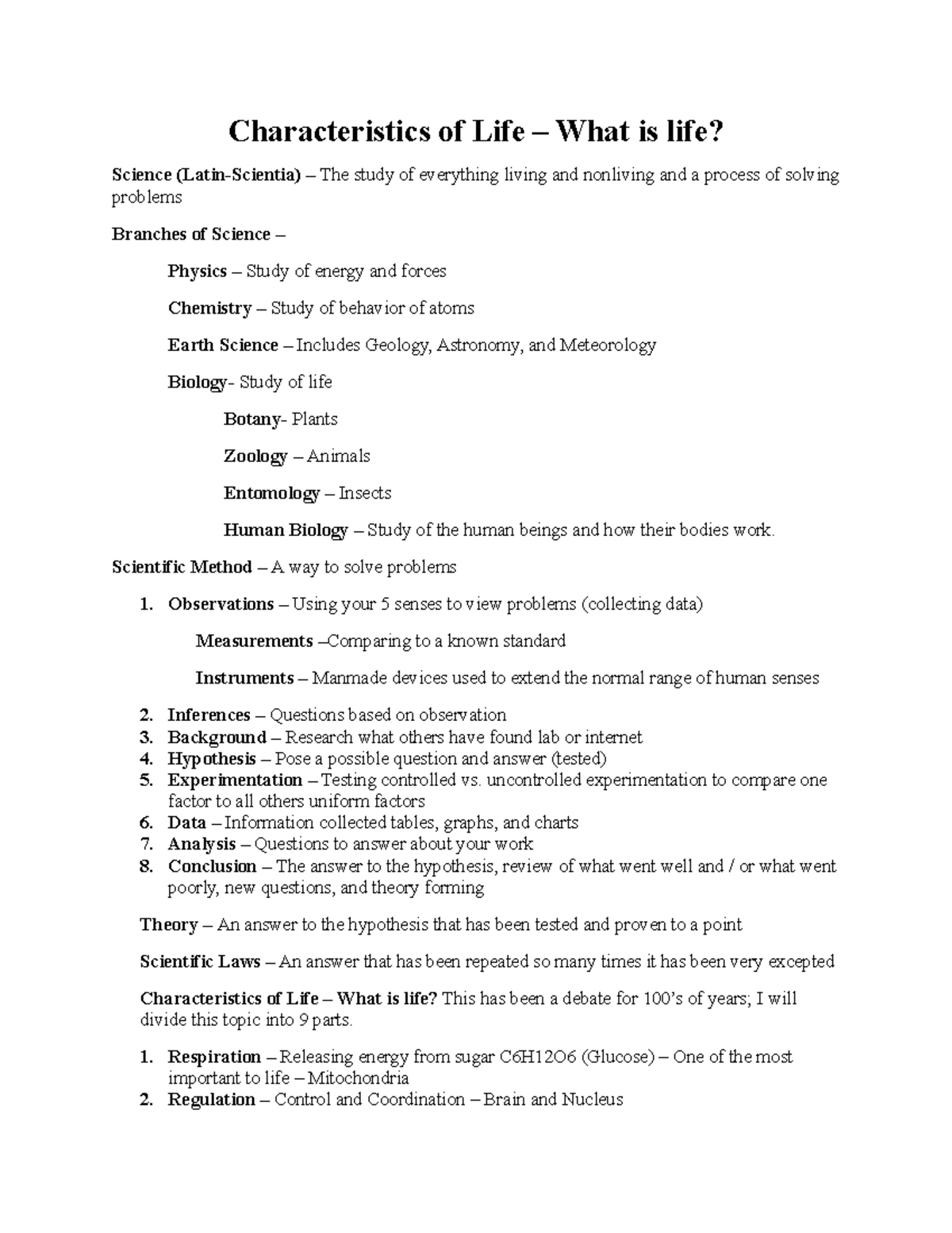 Characteristics of Life - Scientific Method – A way to solve problems 1 ...