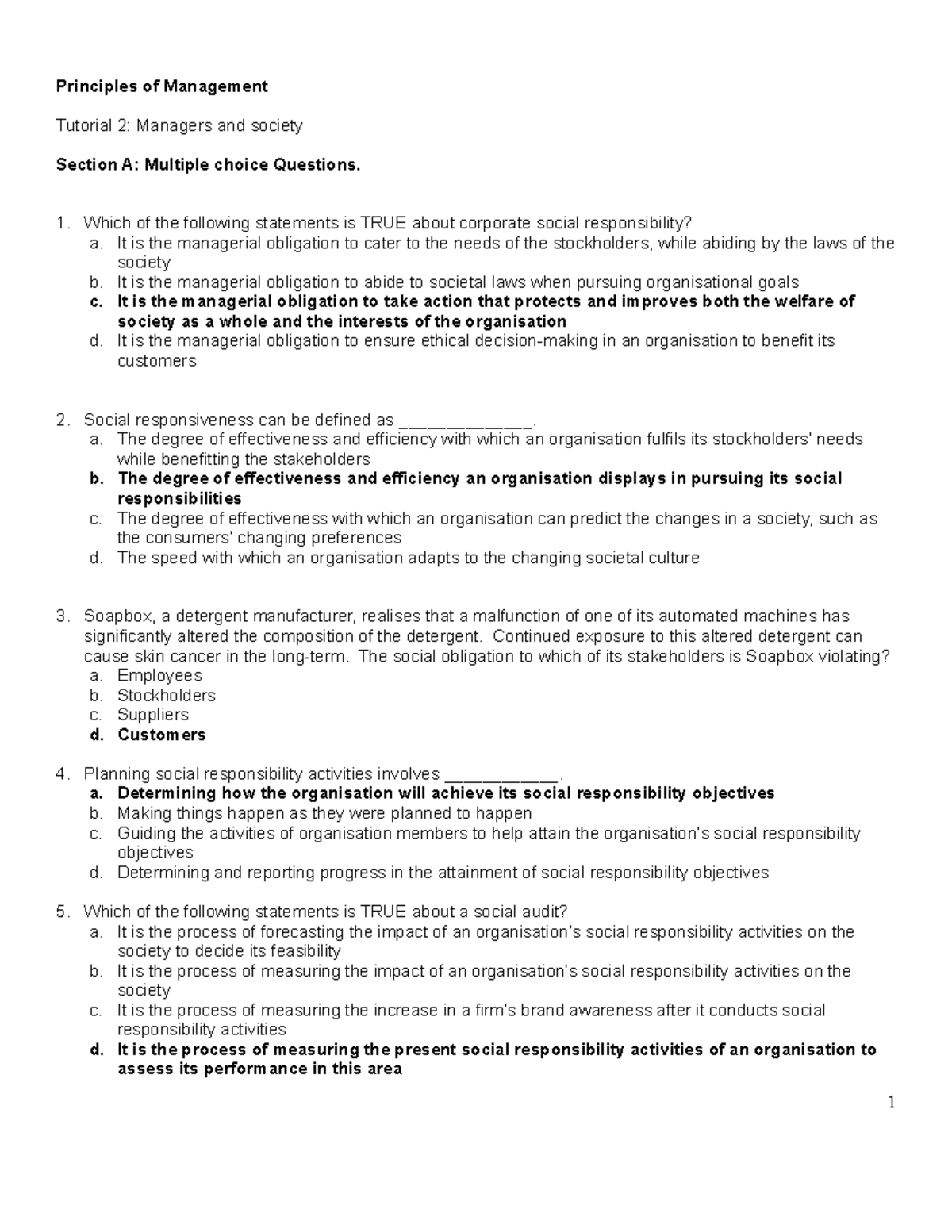 Topic 2 Tutorial 2 Management (Principle of Management) - Principles of ...
