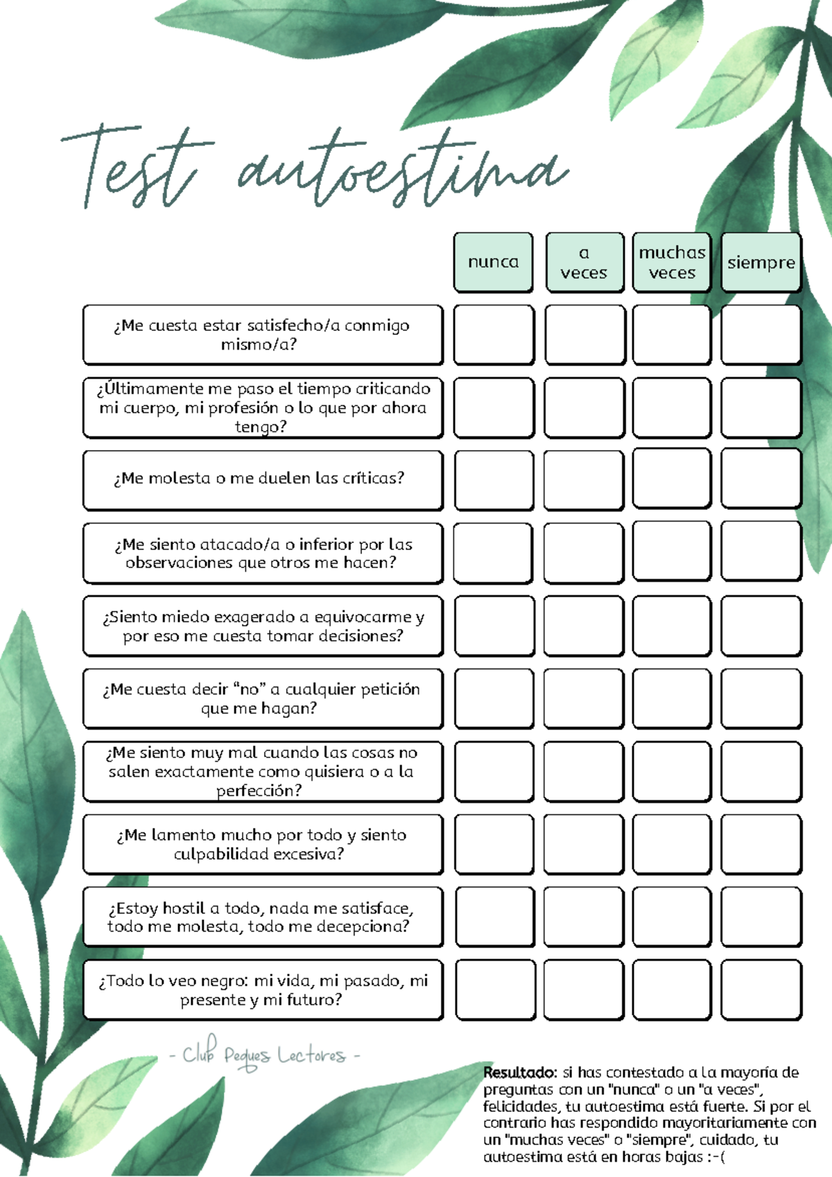 Test autoestima reto - Test autoestima reto - Test autoestima nunca a ...