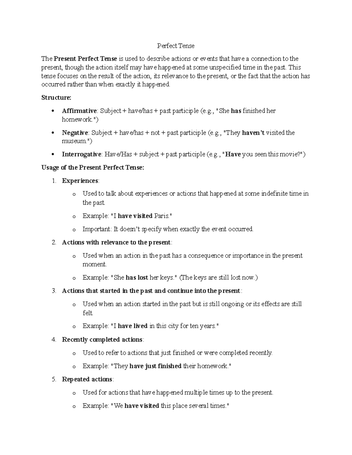 Perfect Tense - help in uni - Perfect Tense The Present Perfect Tense ...