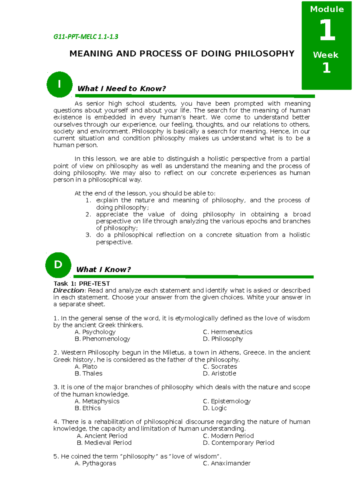 Modules Intro-TO- Philo - G11-PPT-MELC 1-1. MEANING AND PROCESS OF ...