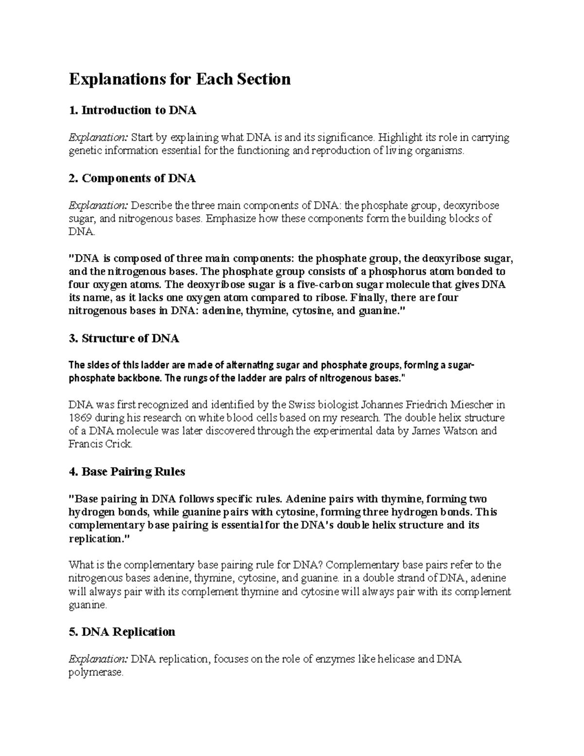 DNA structure report - Explanations for Each Section 1. Introduction to ...