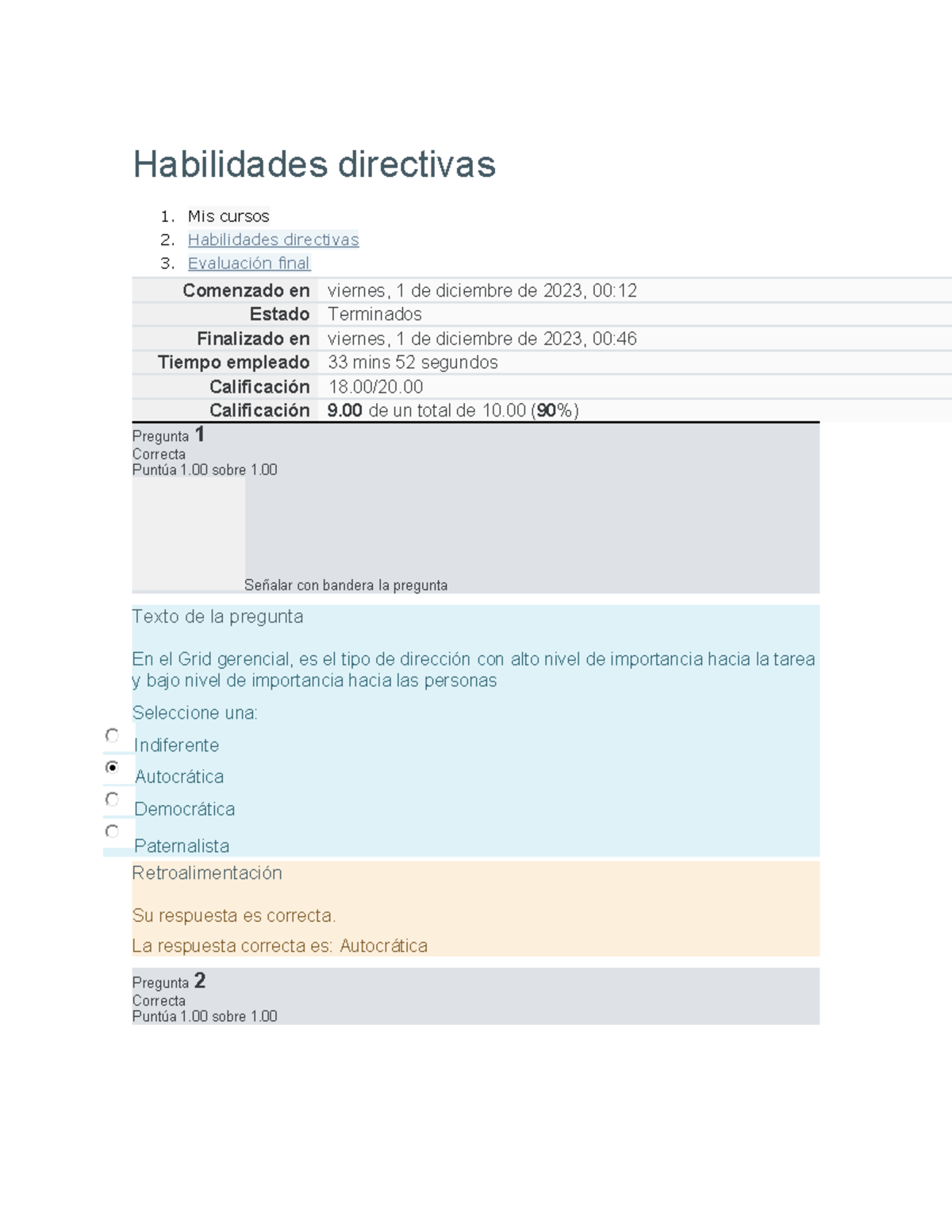 Habilidades directivas - Curso Examen Final - Habilidades directivas 1. Mis cursos 2 ...