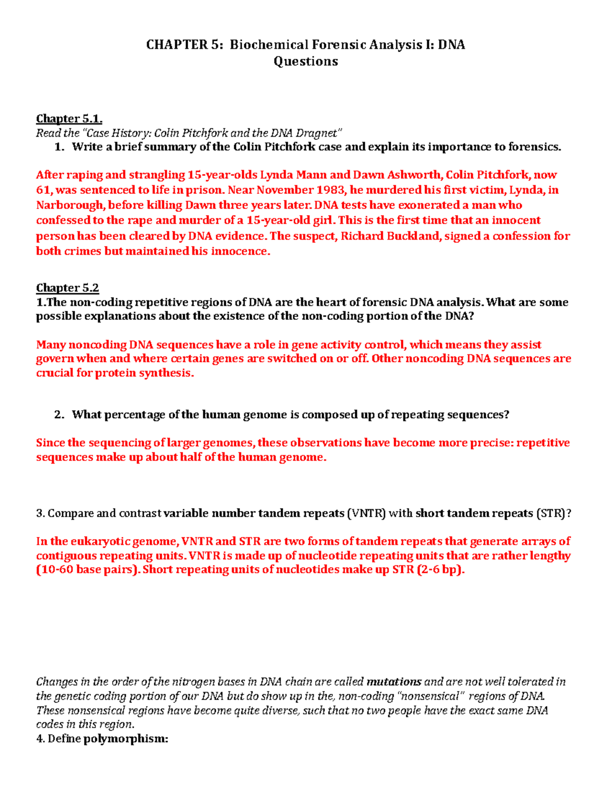 Chp 5 DNA Reading Question Packet - CHAPTER 5: Biochemical Forensic ...