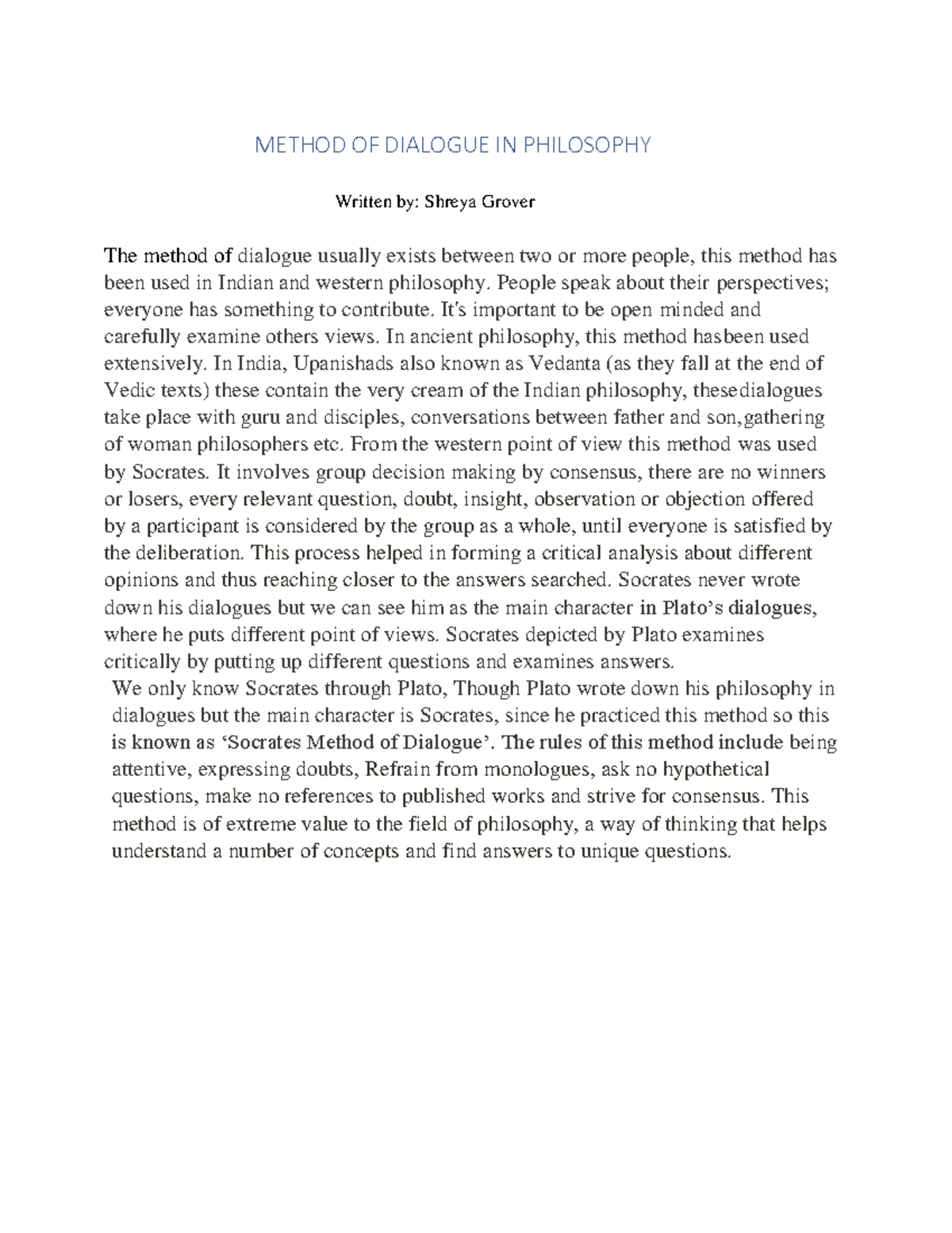 Method of dialogue in philosophy - METHOD OF DIALOGUE IN PHILOSOPHY ...