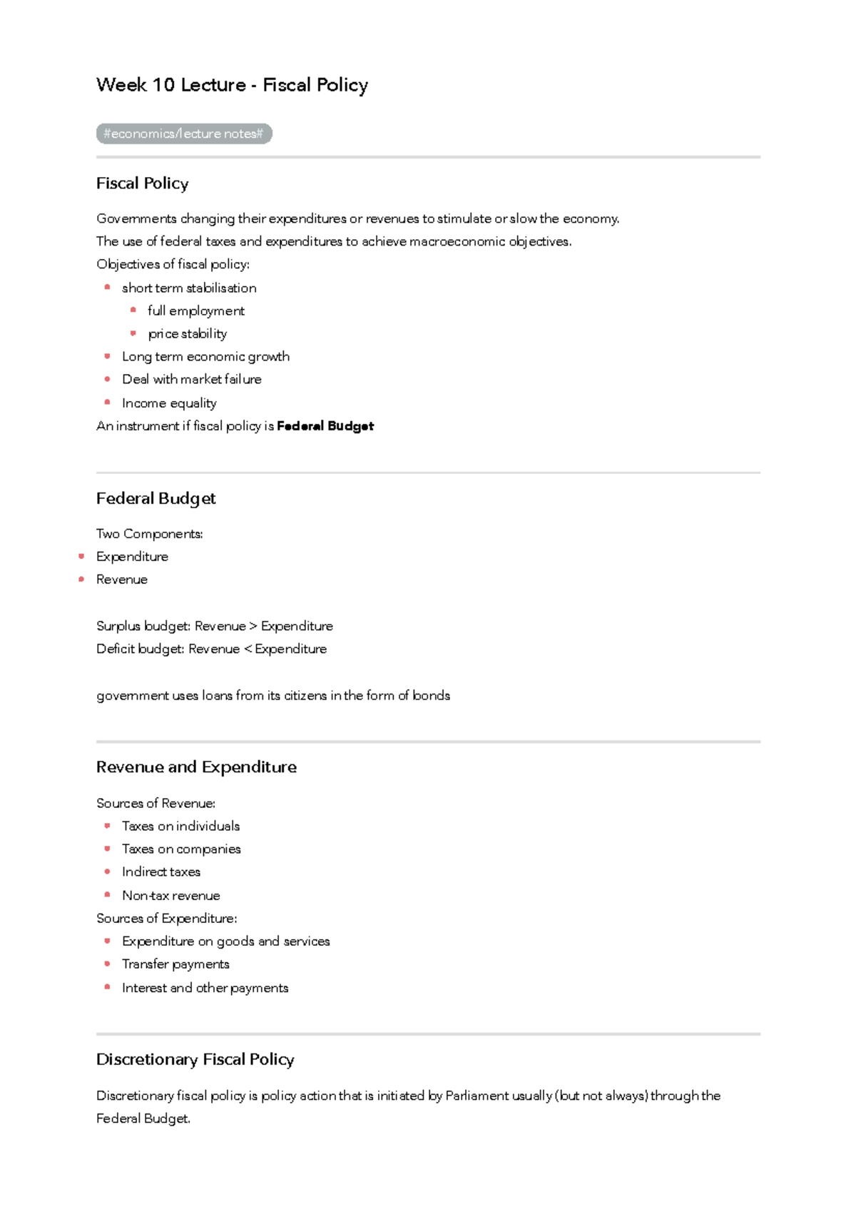 Week 10 Lecture - Fiscal Policy - Week 10 Lecture - Fiscal Policy # ...