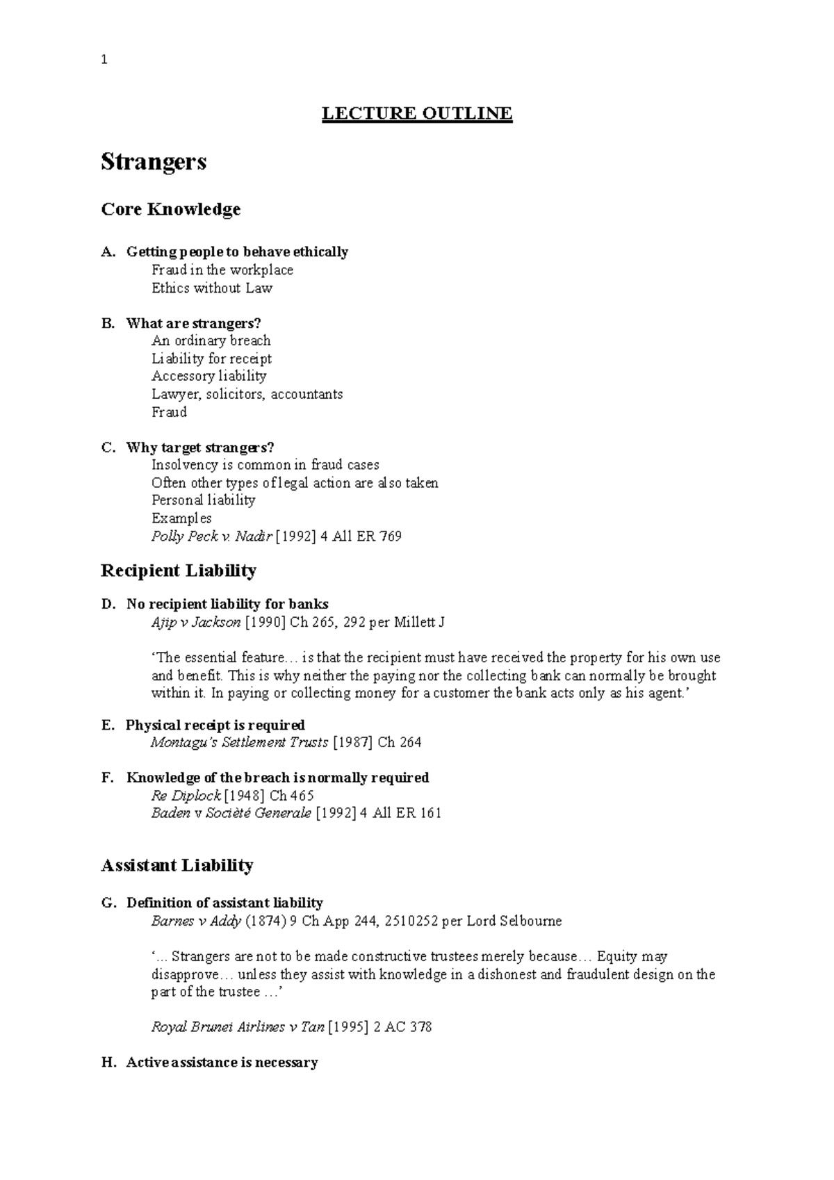 Strangers - Handout - 1 LECTURE OUTLINE Strangers Core Knowledge A ...