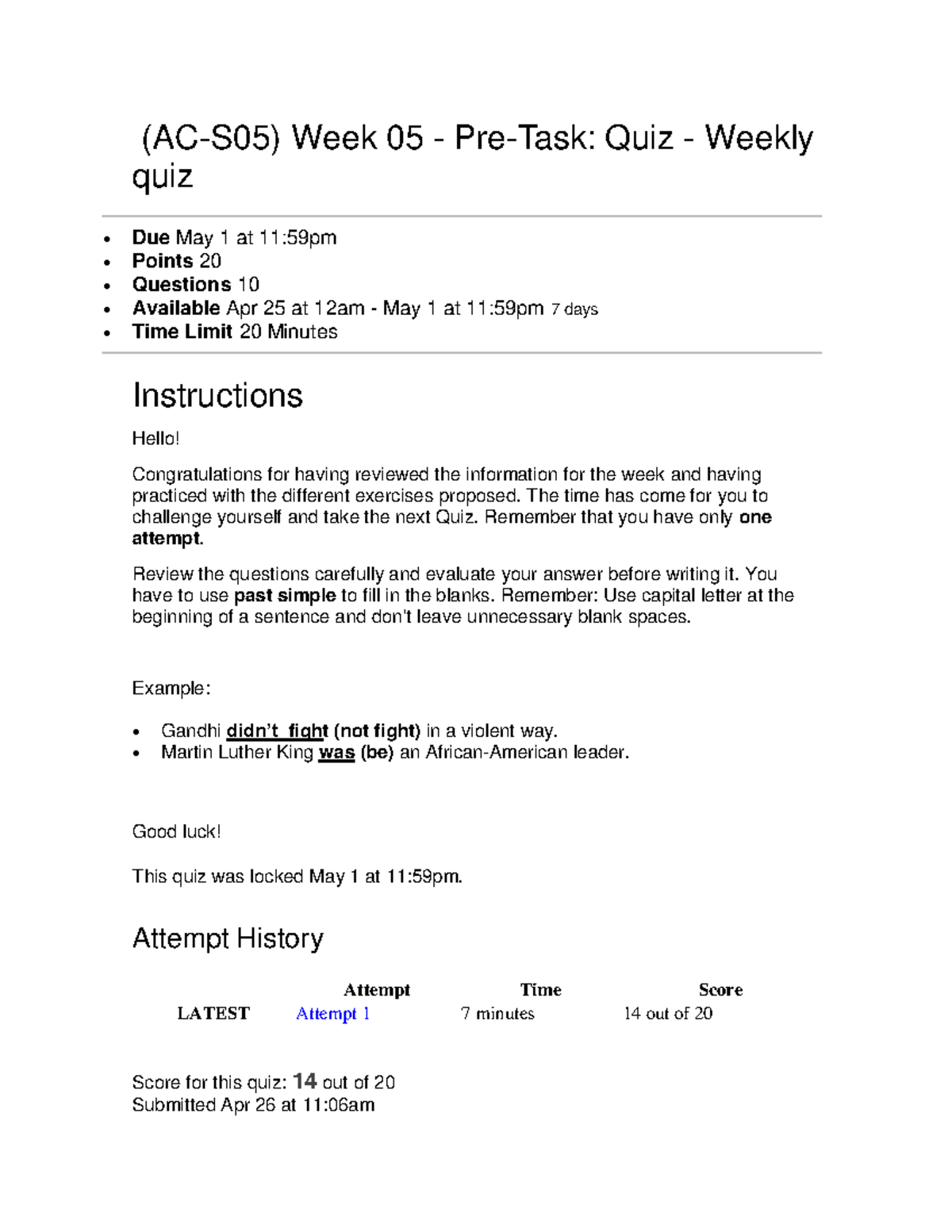 (AC-S05) Week 05 - Pre-Task Quiz - Weekly quiz Ingles III - (AC-S05 ...