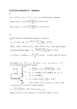 Tutorial 10 - PAPER - ELEC2104 Tutorial 10 – MOSFET Amplifiers and Op ...
