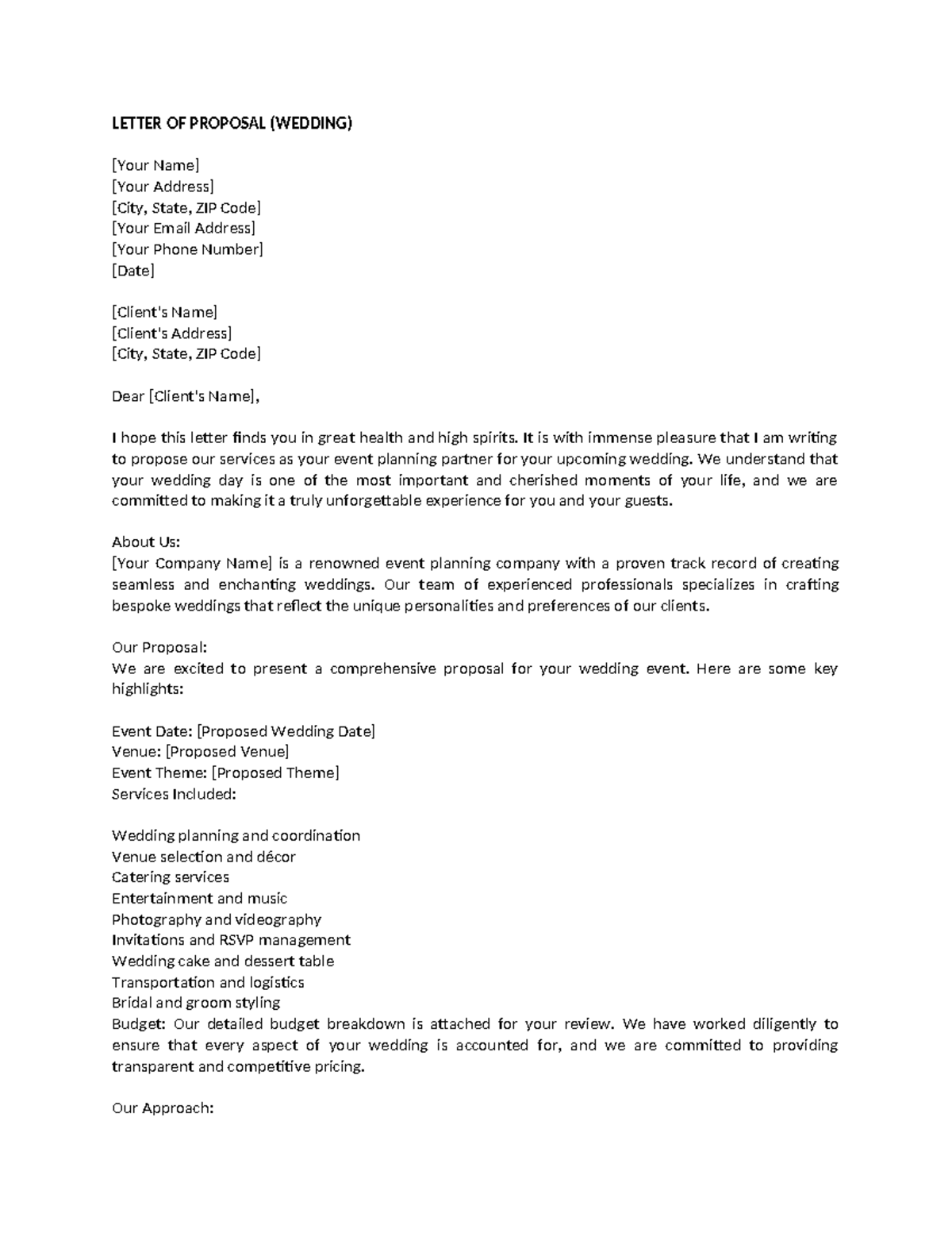 Template Letter of Wedding Proposal - LETTER OF PROPOSAL (WEDDING ...