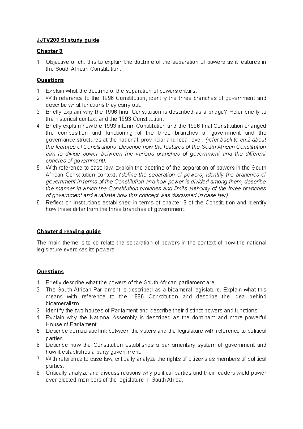Constitutional Law study guide chapters 3 and 4. - JJTV200 SI study ...