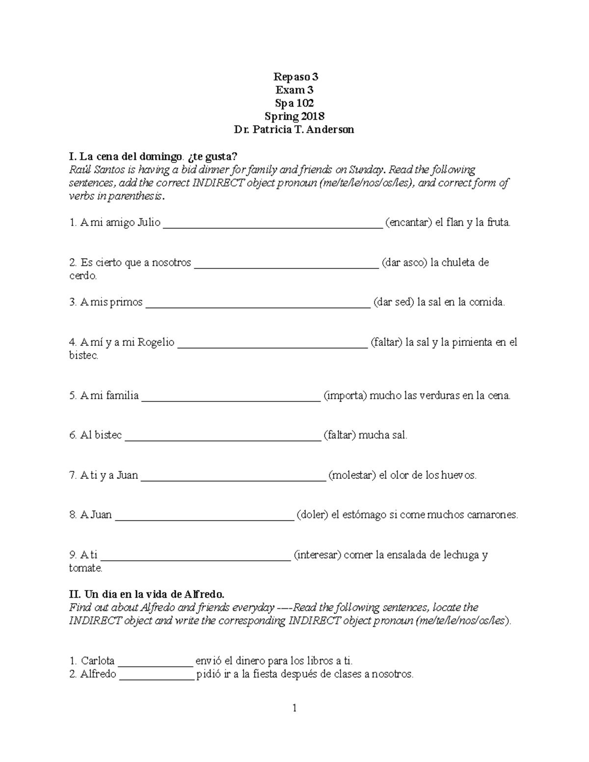 Repaso 3-exam 3-Span 102 2018 - Repaso 3 Exam 3 Spa 102 Spring 2018 Dr ...