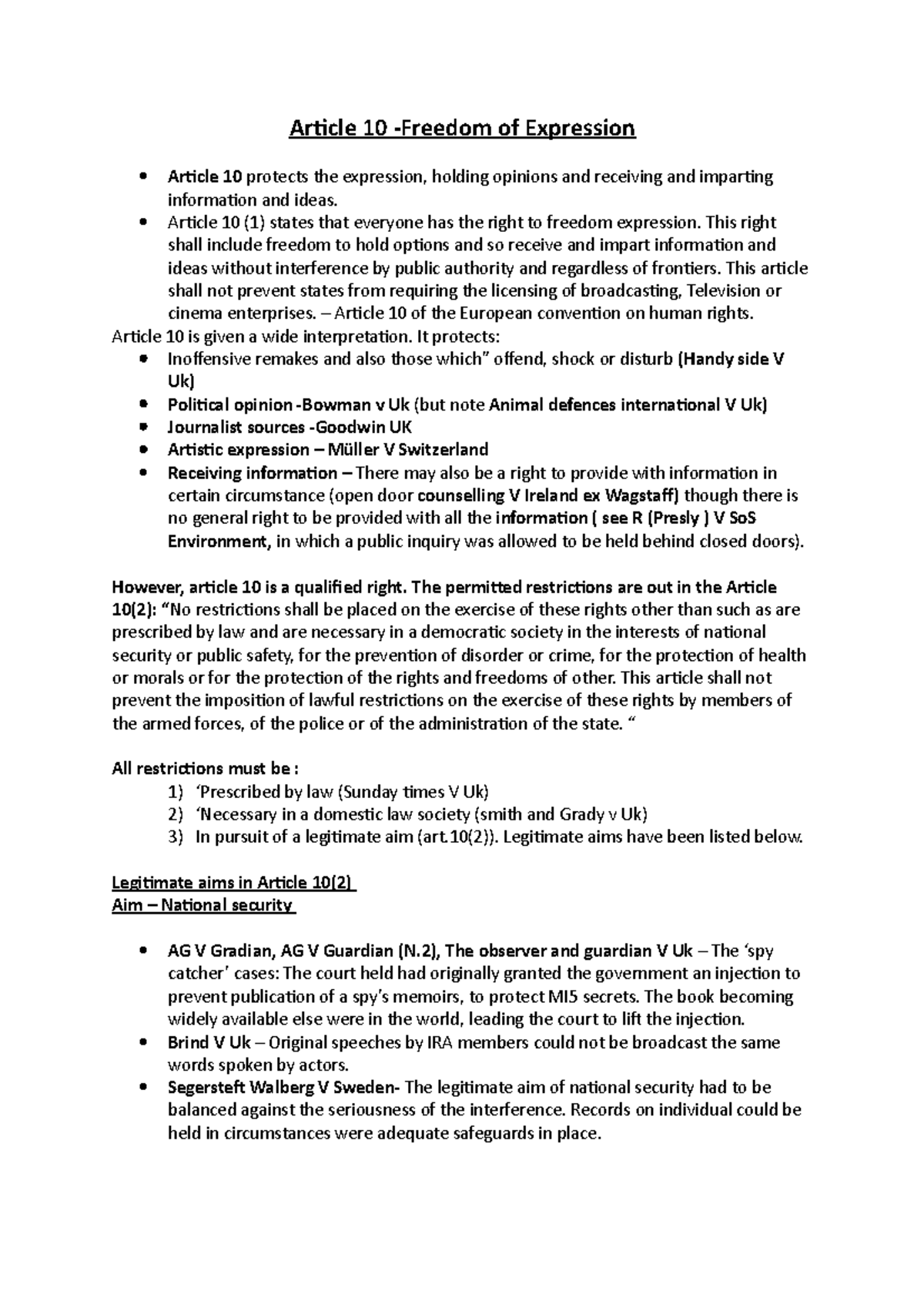 Article 10 -freedom of Expresstion - Article 10 -Freedom of Expression ...