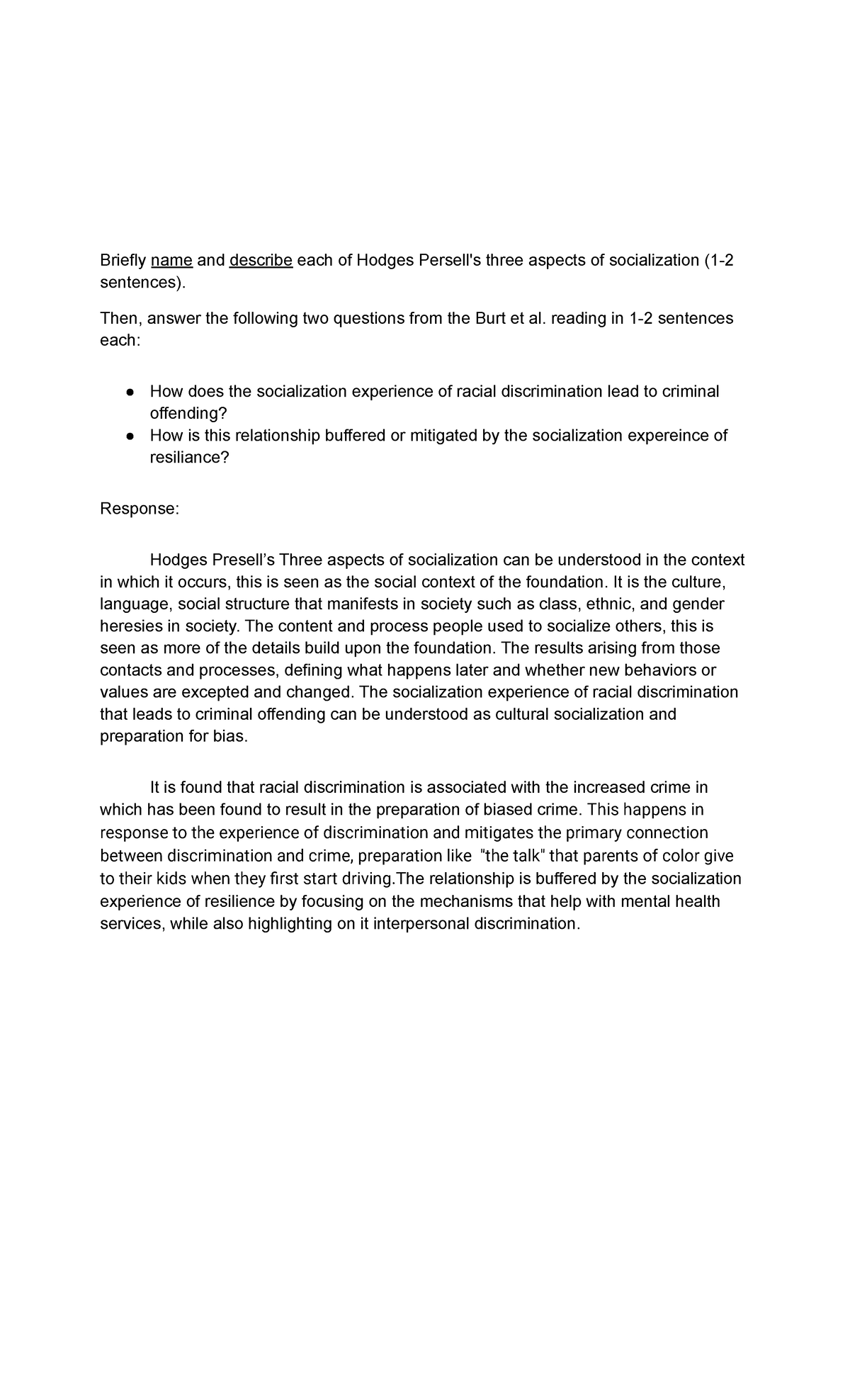 Reading response 5 - Social Institutions & Socialization - Briefly ...