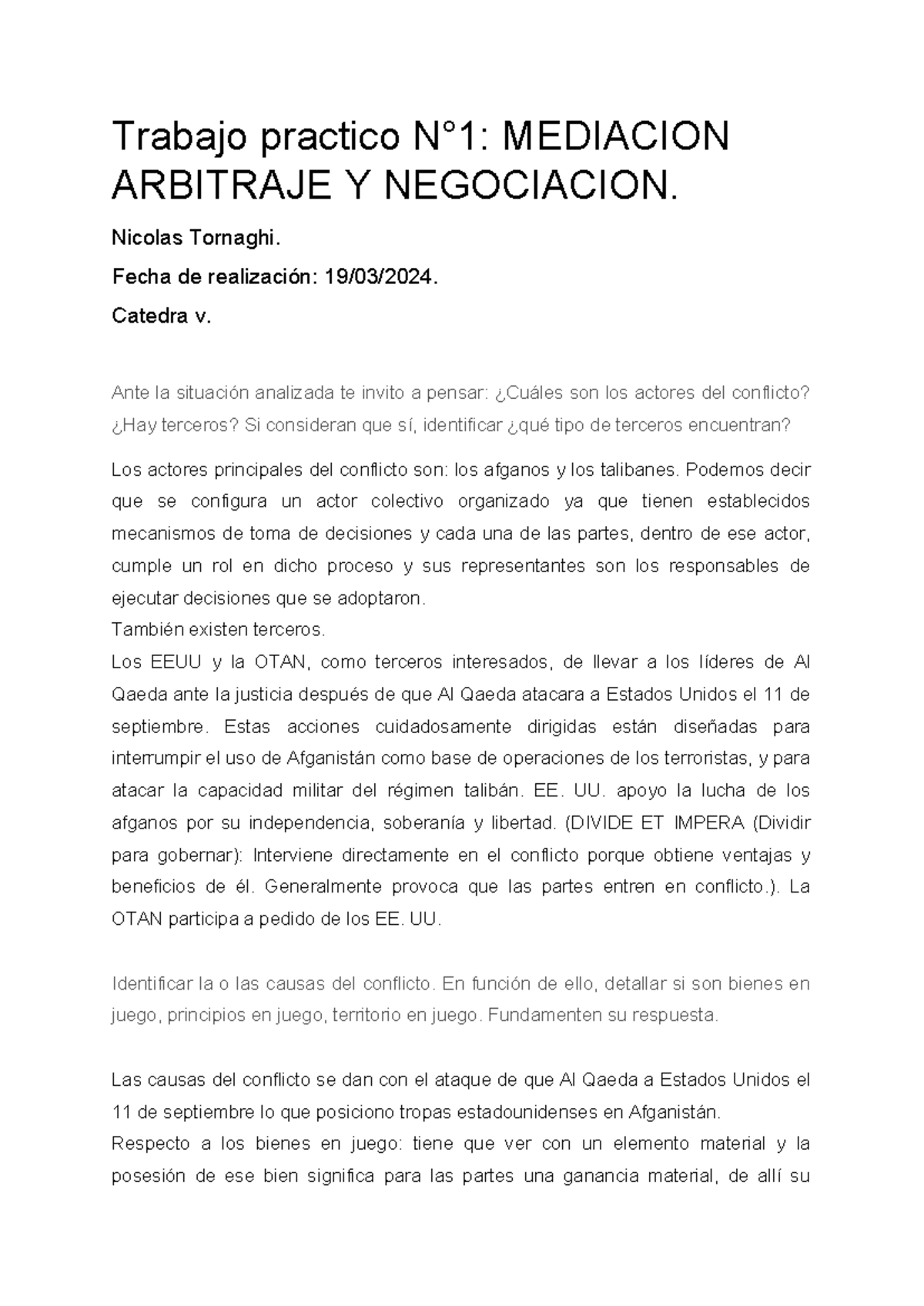 Trabajo practico N°1 Mediacion Arbitraje Y Negociacion - Trabajo practico N°1: MEDIACION ...