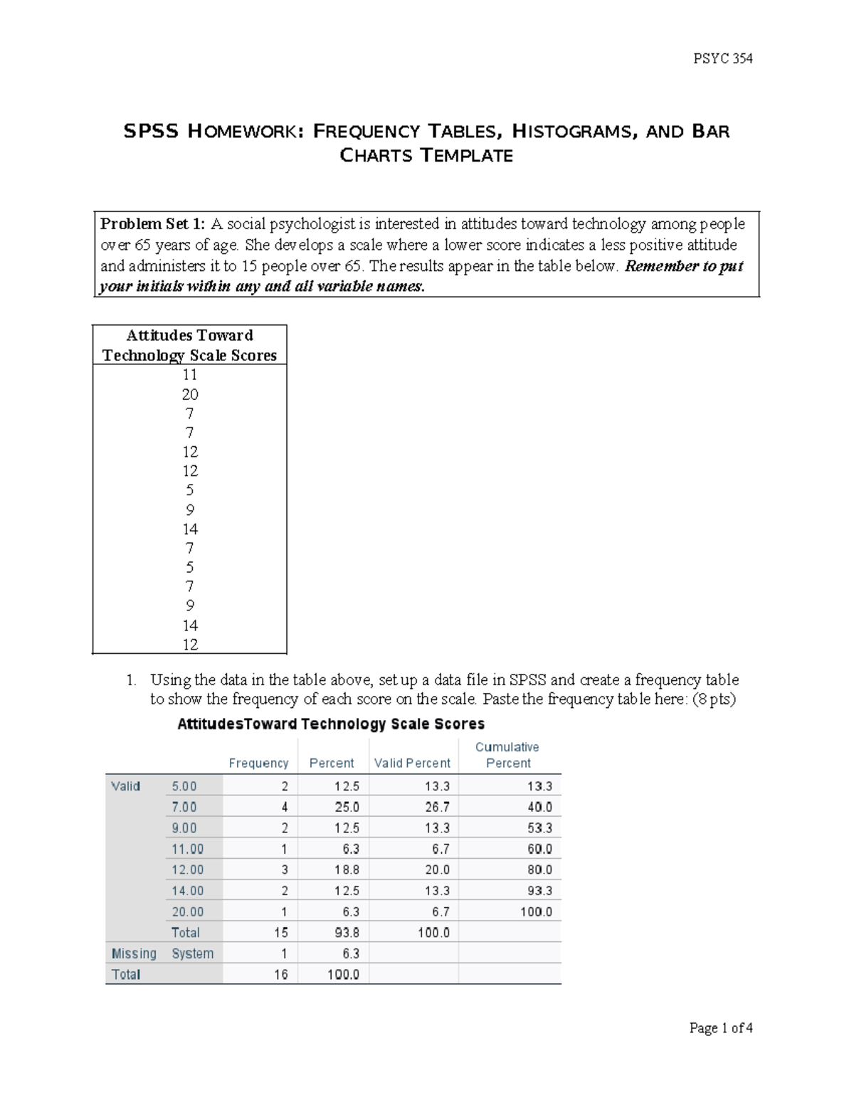 SPSS Homework Frequency Tables, Histograms, and Bar Charts Template ...