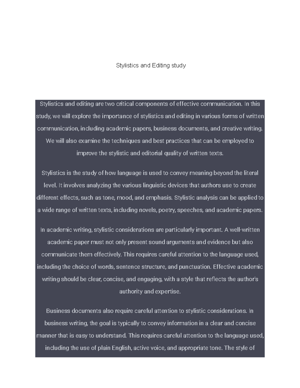Stylistics and Editing study - Stylistics and Editing study Stylistics ...