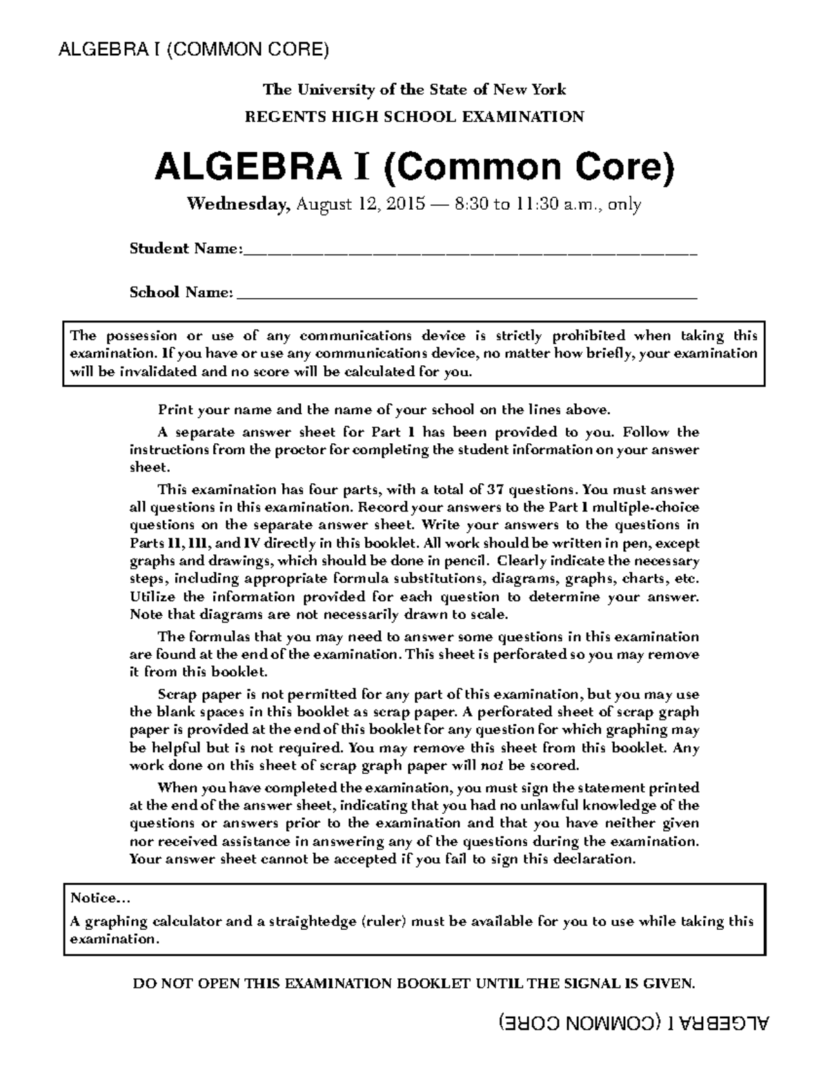 Algone 82015-exam-1 - The University of the State of New York REGENTS ...