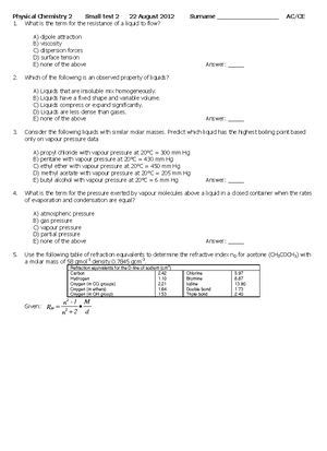 PHYSICAL CHEMISTRY EXAM, questions and answers - Subject PHYSICAL ...