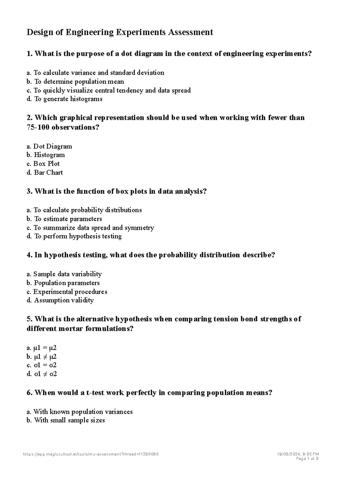 Ch2 mcq - hkhkj - Design of Engineering Experiments Assessment 1. What ...