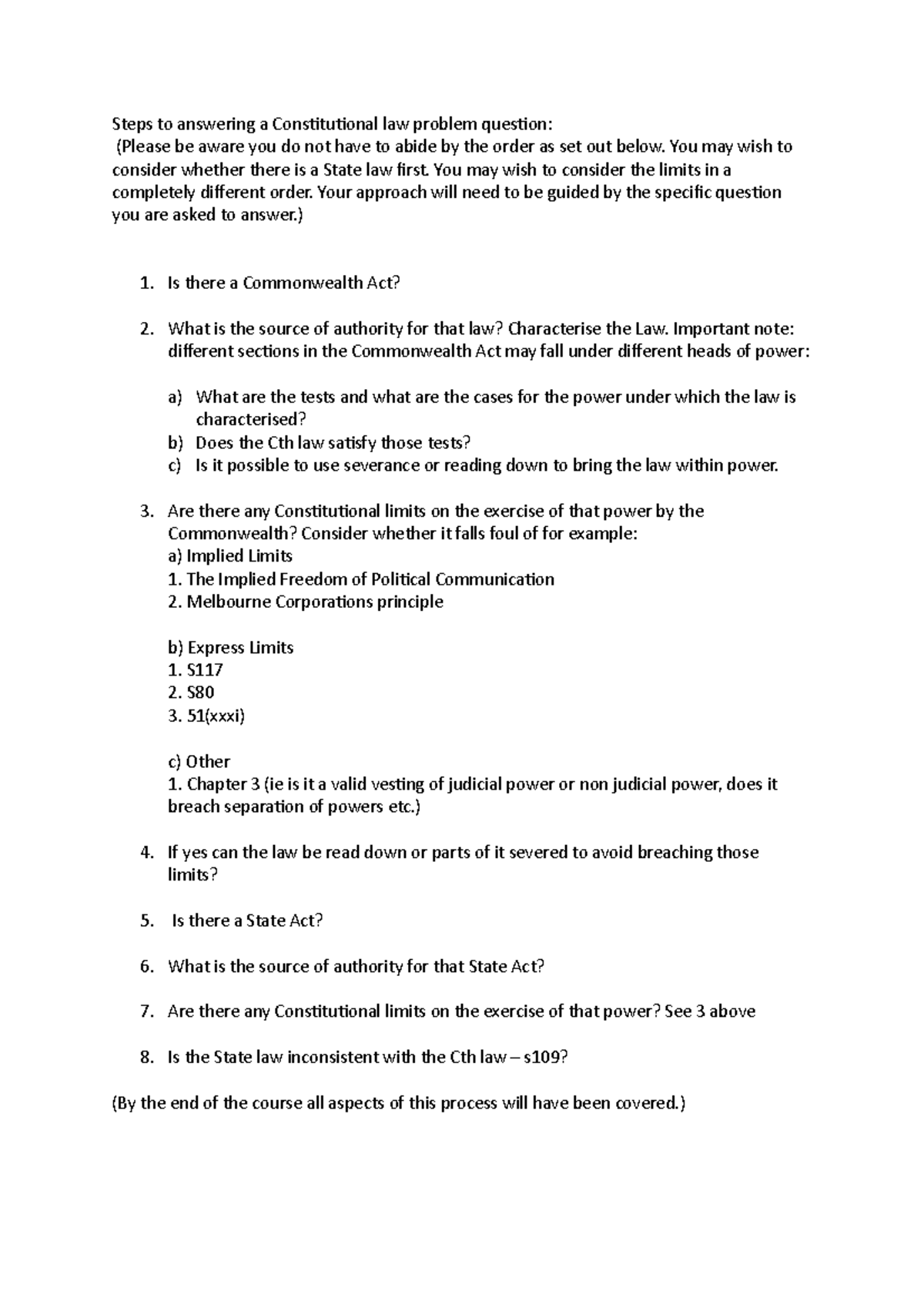 Steps to answering a Constitutional law problem question - You may wish ...