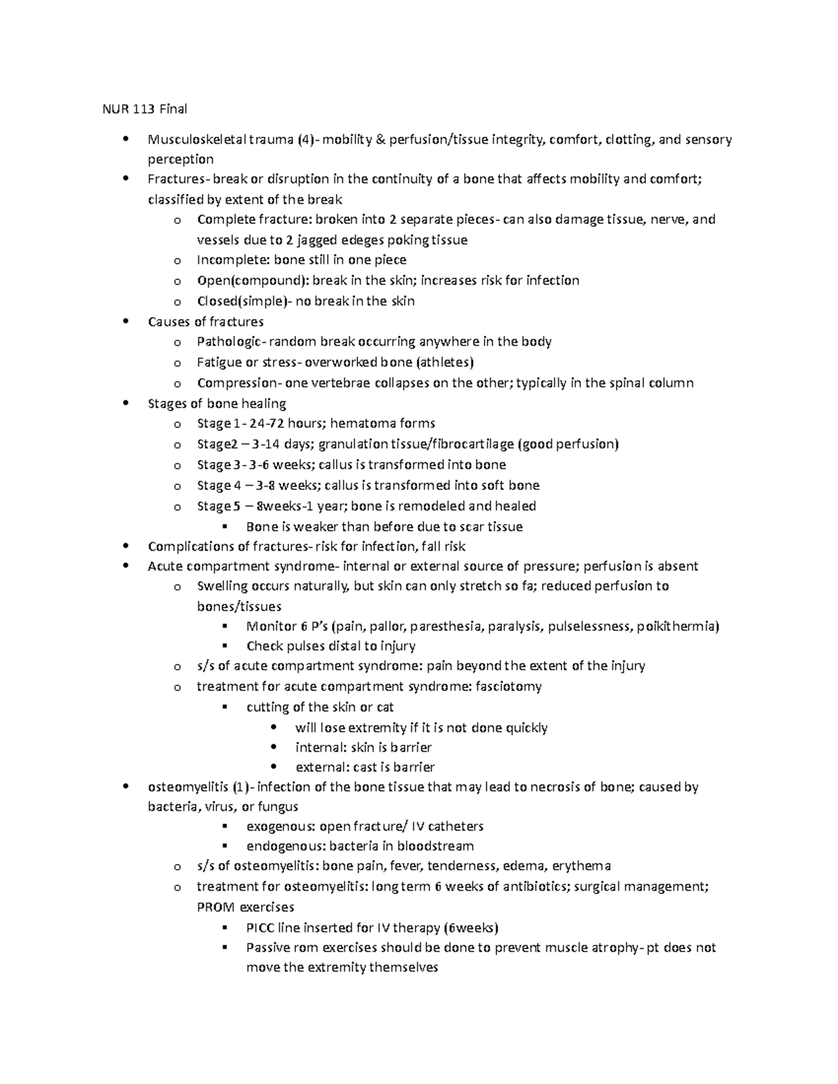 Final 113 - exam notes - NUR 113 - Coastal Alabama - Studocu