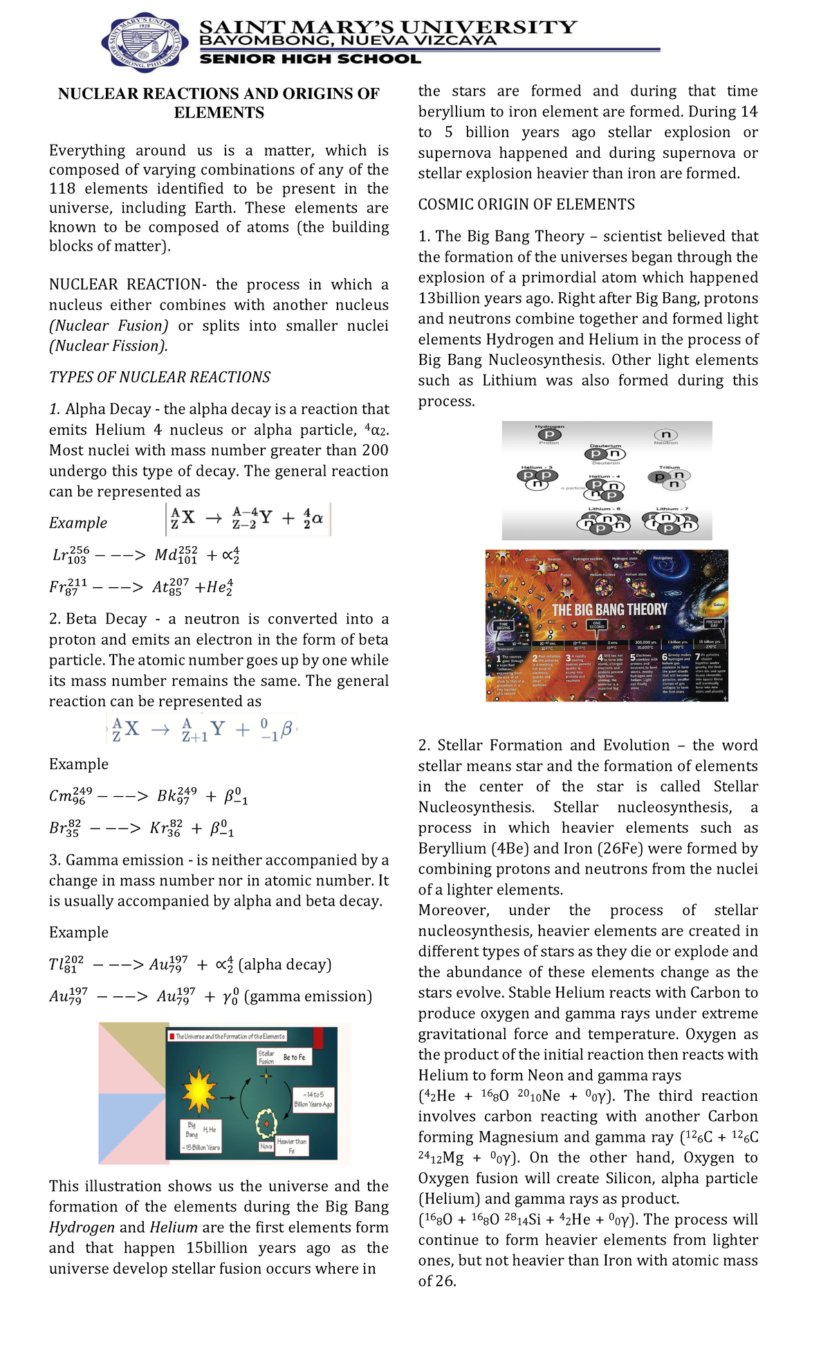 Lesson-1-4 - ... - NUCLEAR REACTIONS AND ORIGINS OF ELEMENTS Everything ...